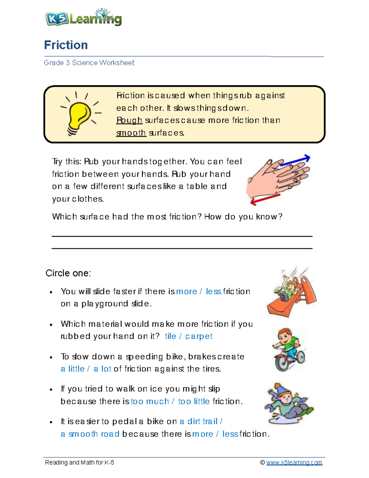 Friction - learn science - Reading and Math for K- 5 © k5learning ...