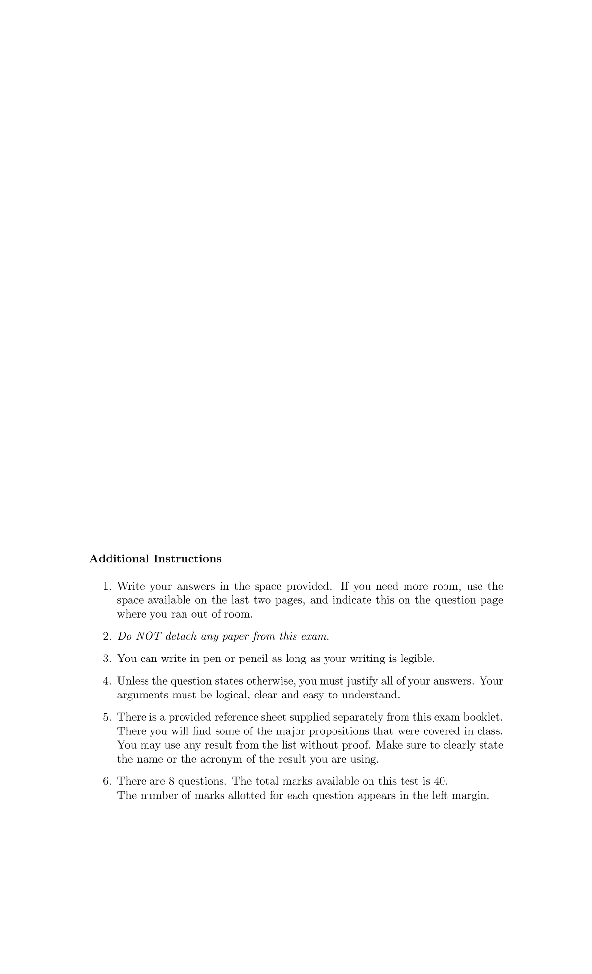 T2-sample - notes - Additional Instructions Write your answers in the ...