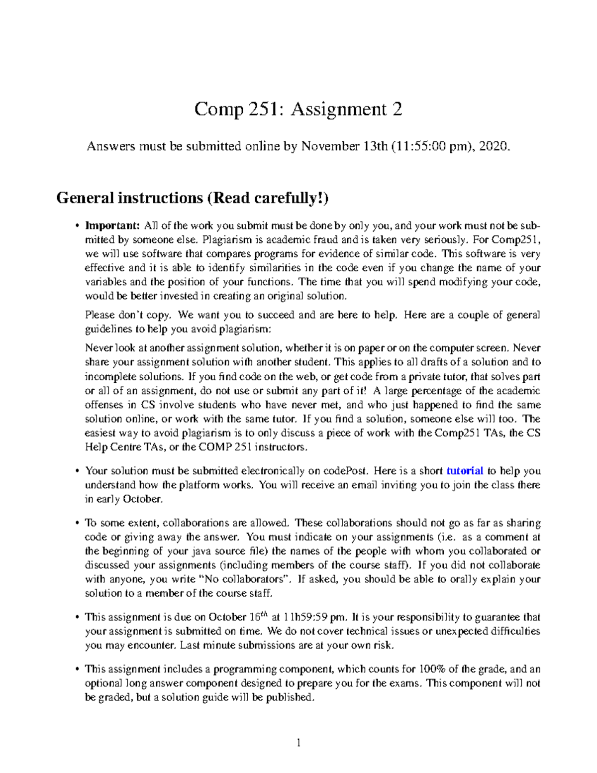 Assignment 2 of COMP251 - Comp 251 - McGill - Studocu