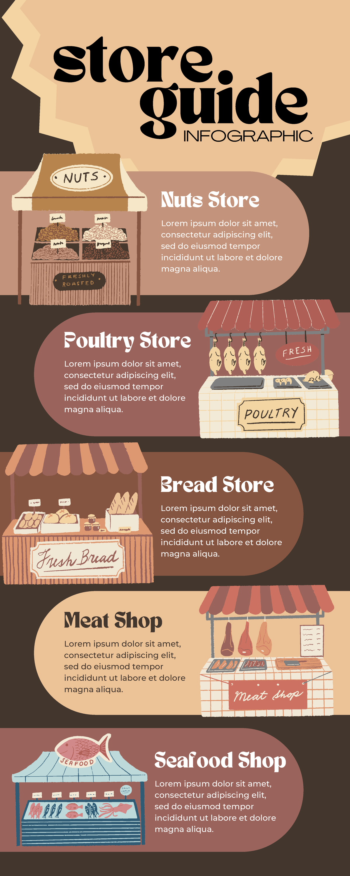 Blocky Hand-drawn Stalls and Shopfronts Infographic - store guide ...