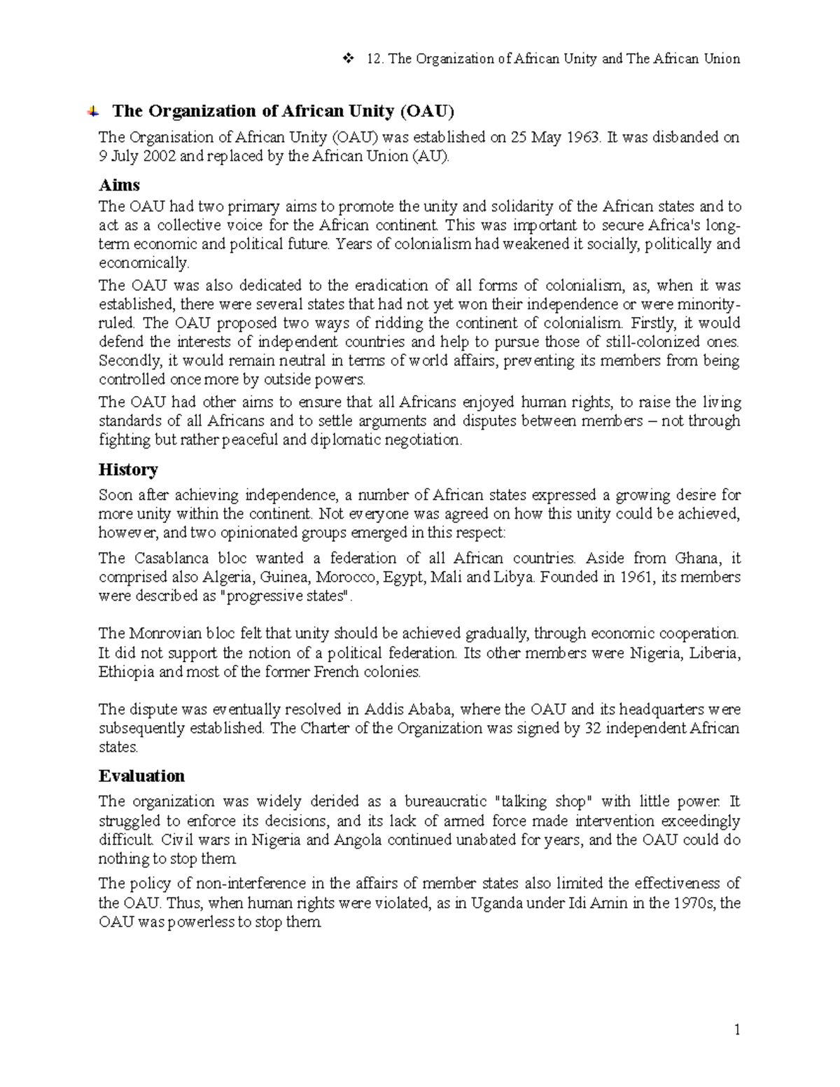 12. The Organization of African Unity (OAU) and African Union (AU ...