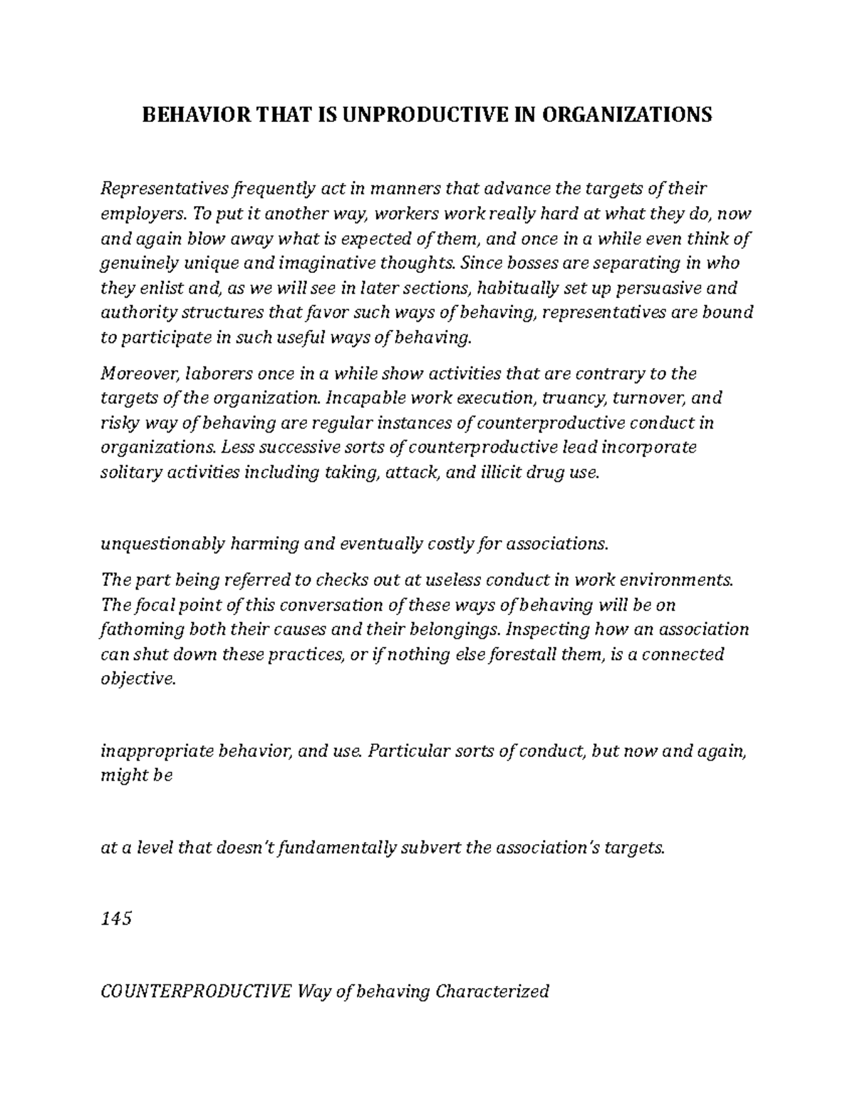 Behavior THAT IS Unproductive IN Organizations - BEHAVIOR THAT IS ...