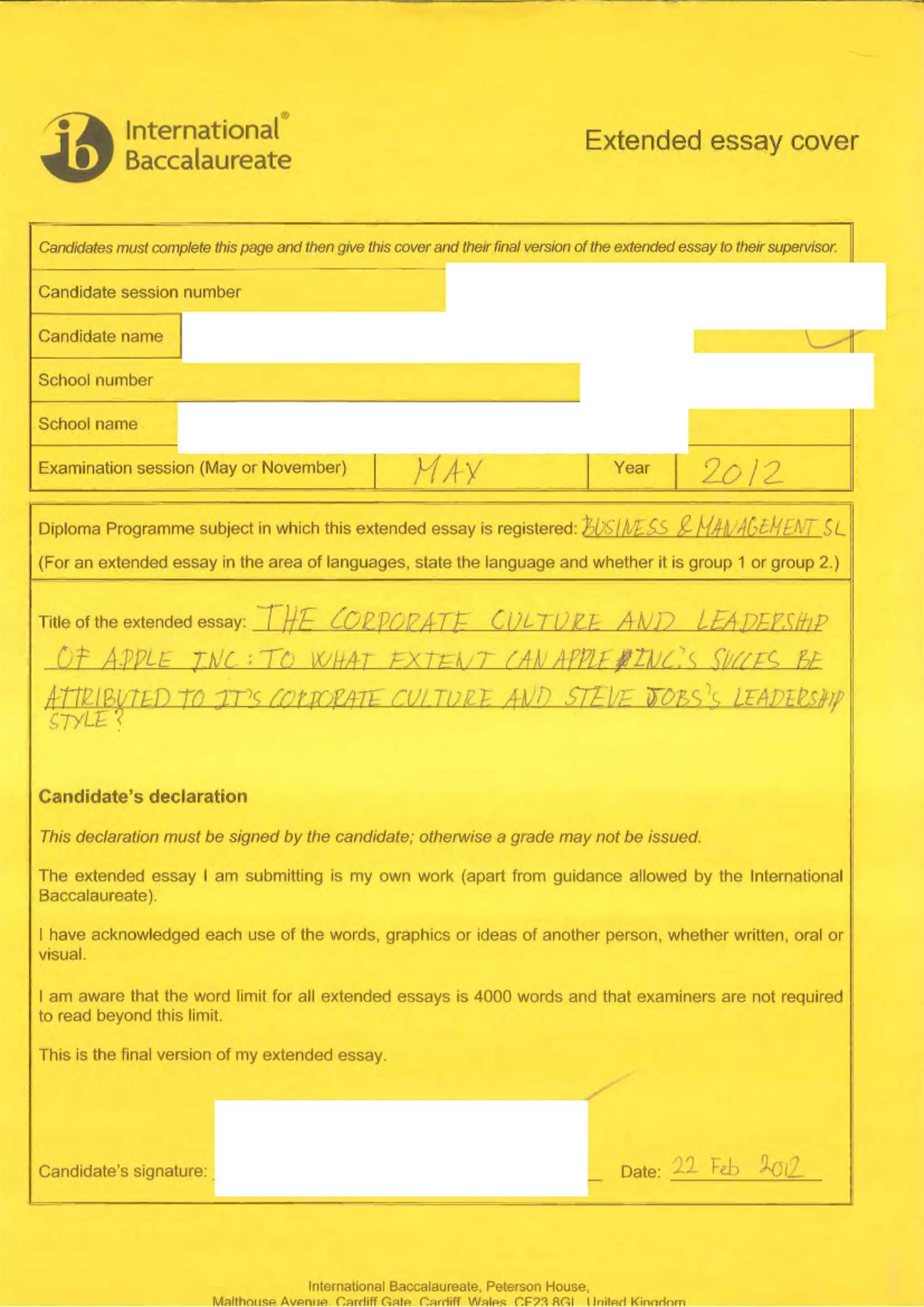 BM Apple Graded A - The assignment is a IB extened essay on the subject ...