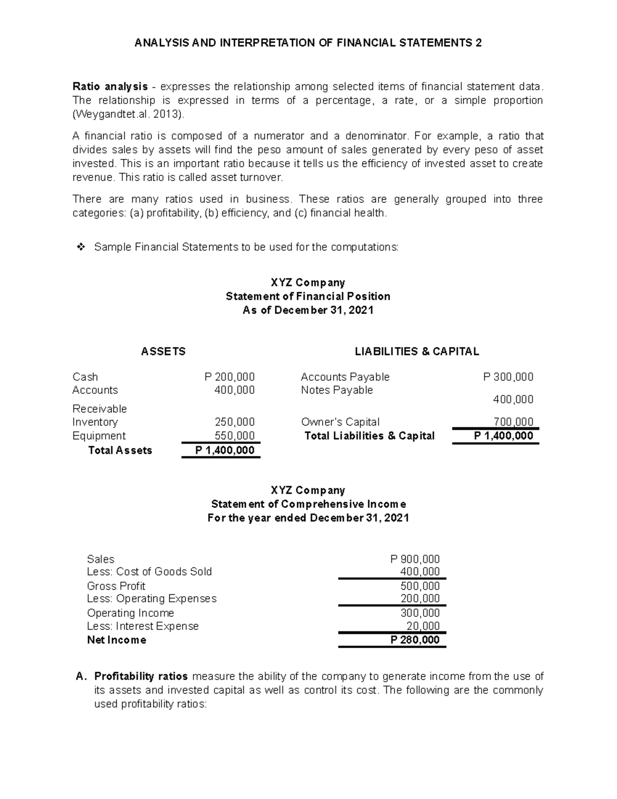 Analysis AND Interpretation OF Financial Statements 1 - ANALYSIS AND ...