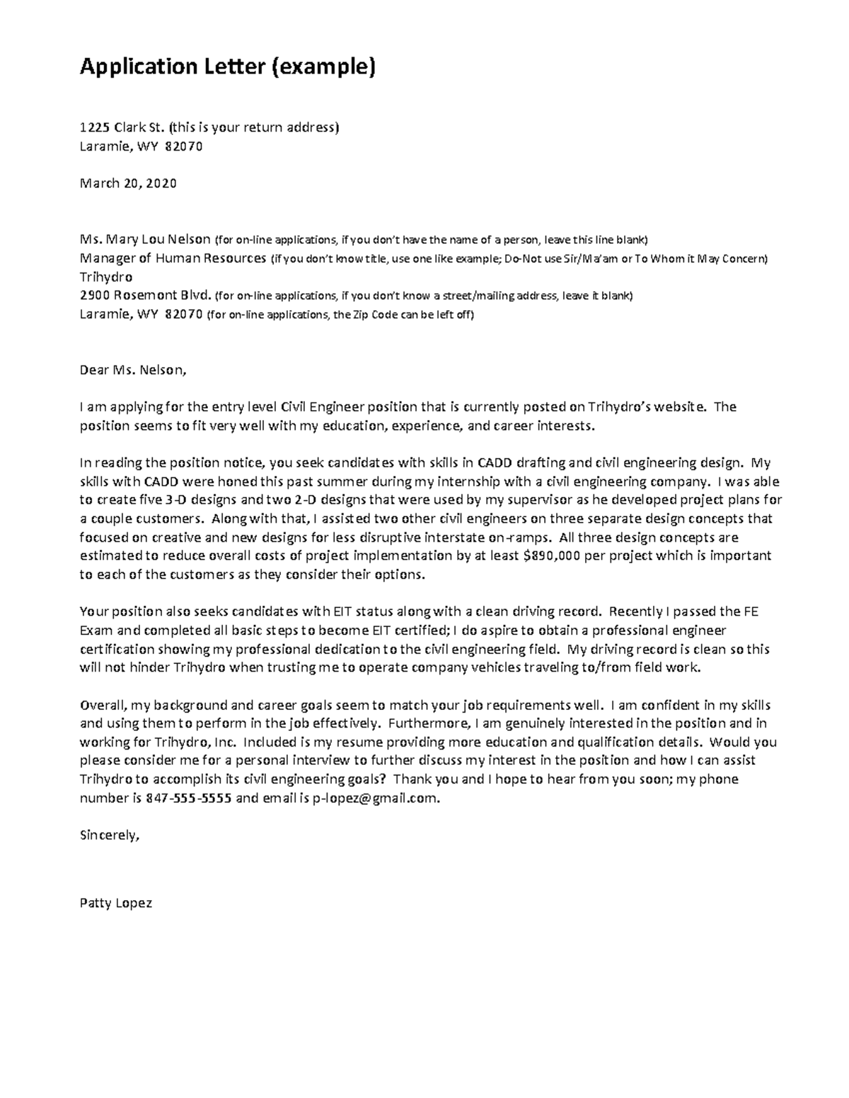 Application cover letter example - Application Letter (example) 1225 ...