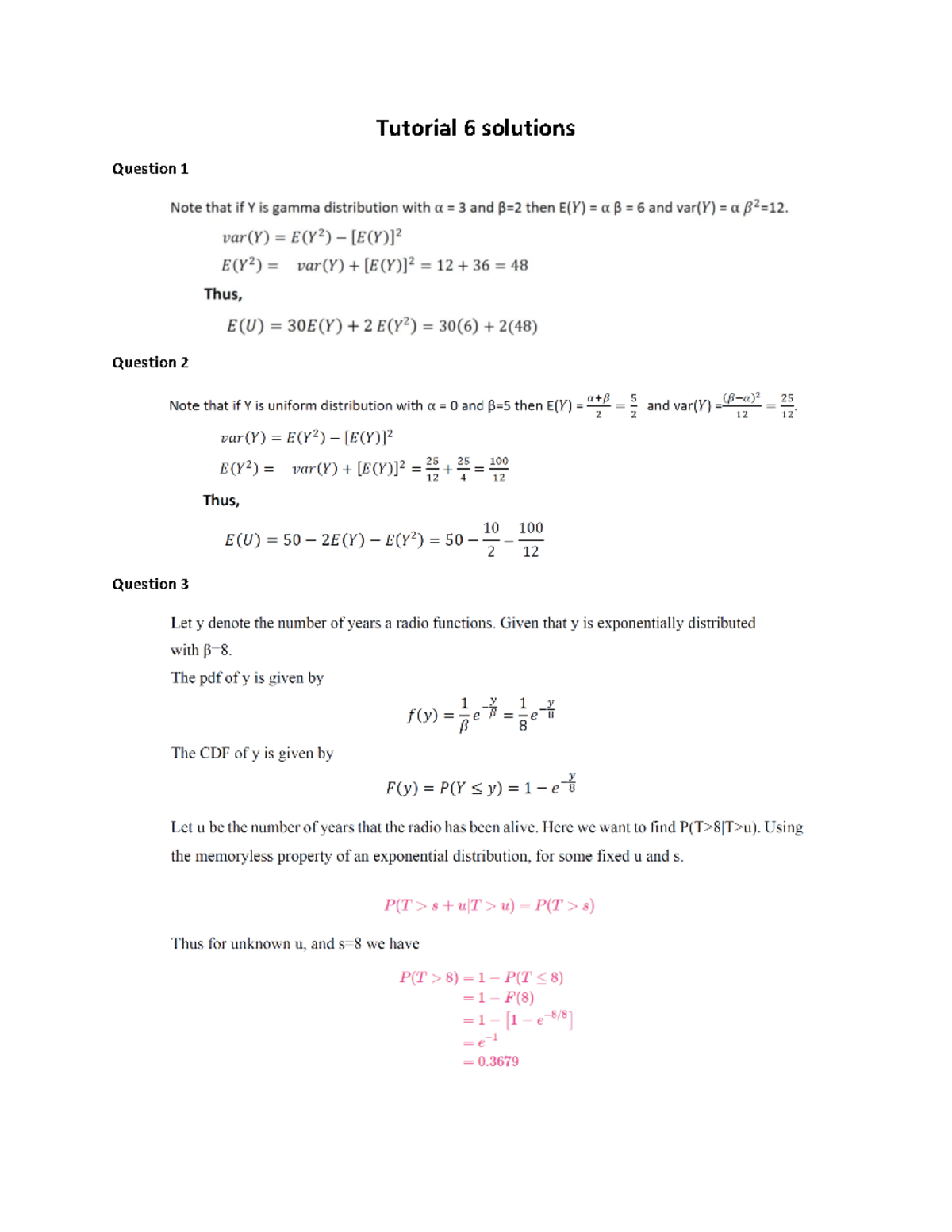 Tutorial 6 Solutions - Summary Math Education 147 GET Maths 3 - Tutorial 6 solutions Question 1 ...