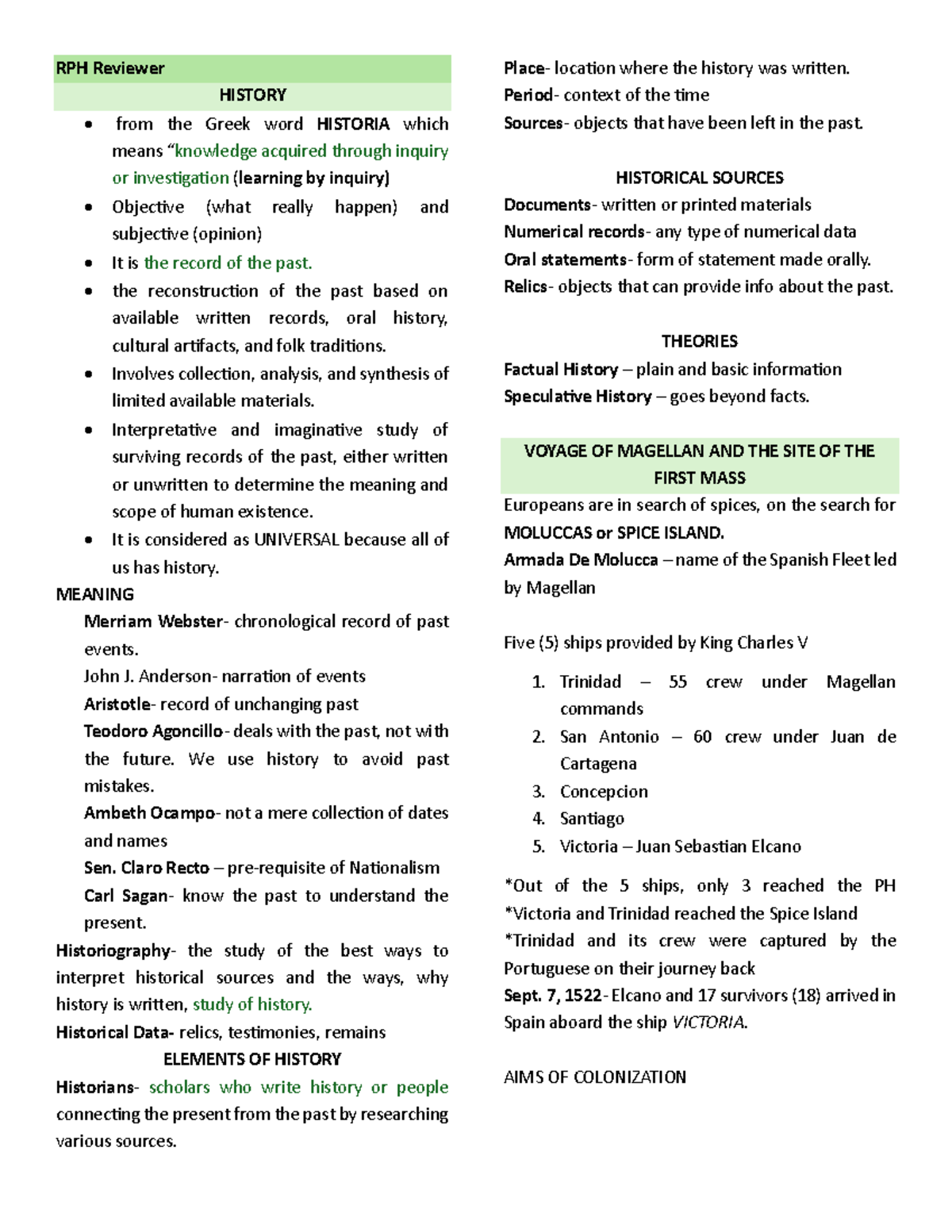 Reviewer in History - RPH Reviewer HISTORY from the Greek word HISTORIA ...