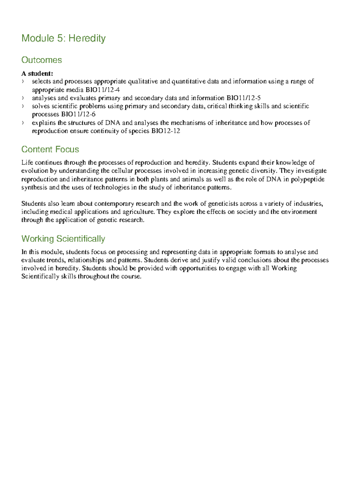 Module 5 review screens - Module 5: Heredity Outcomes A student ...
