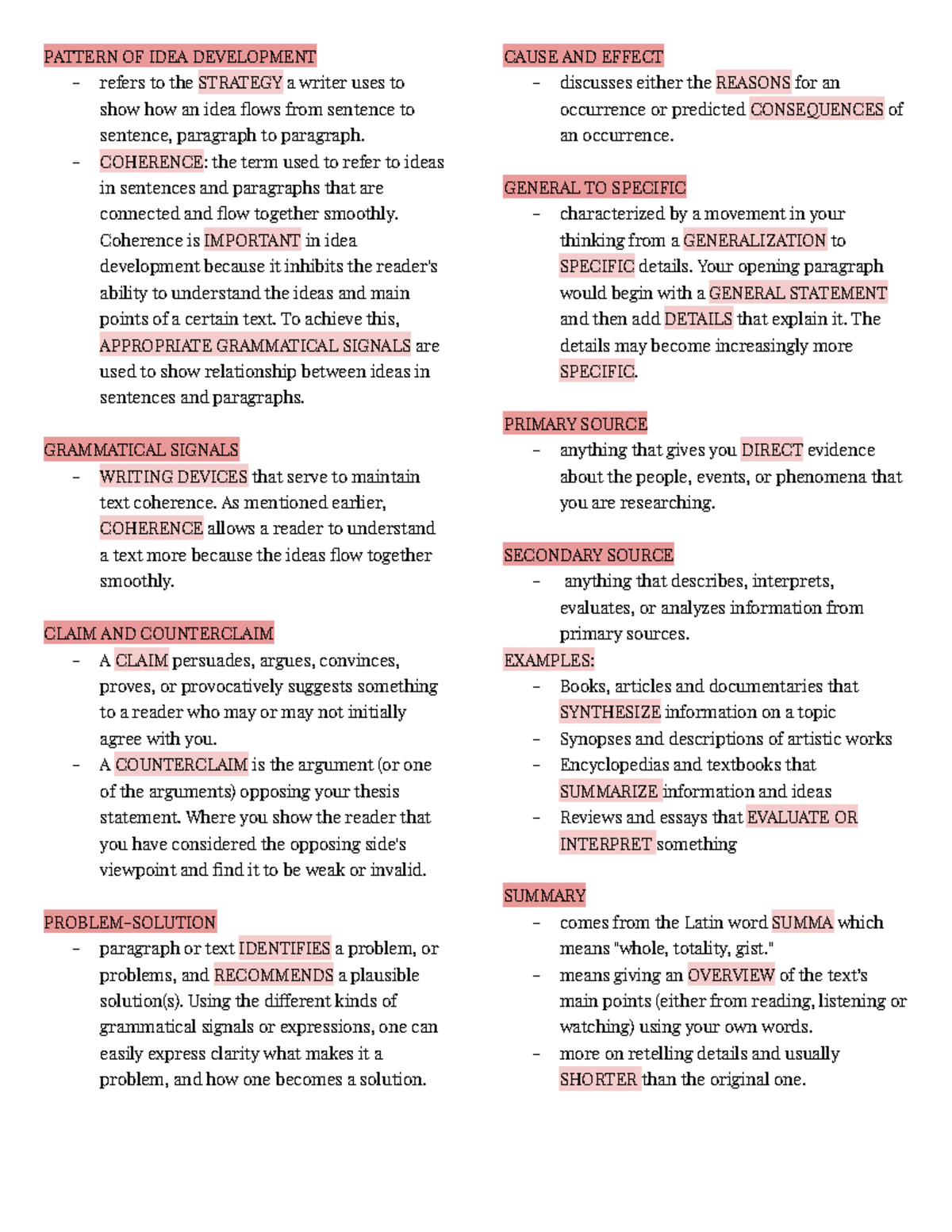 Eng-q4-reviewer - PATTERN OF IDEA DEVELOPMENT refers to the STRATEGY a ...
