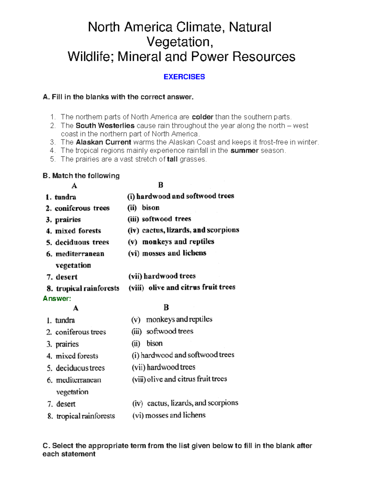 North America Climate, Natural Vegetation, Wildlife Mineral and Power ...