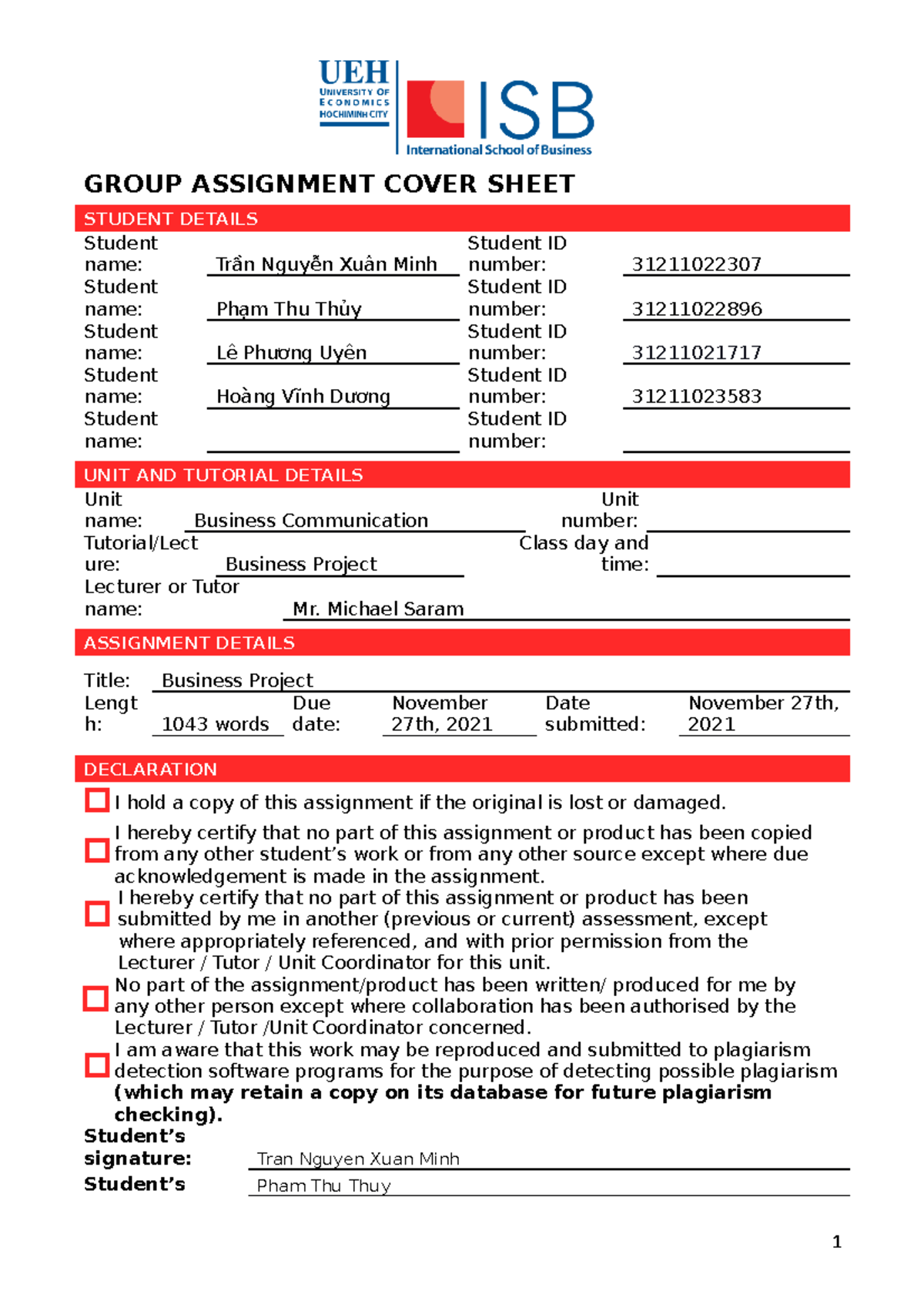 Final Report Group good - GROUP ASSIGNMENT COVER SHEET STUDENT DETAILS ...