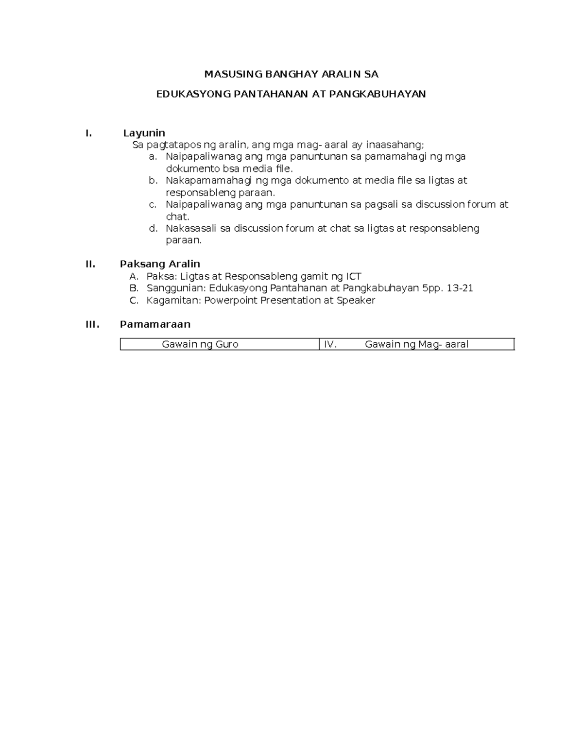 Lessonplan EPP - An example lesson plan on EPP - MASUSING BANGHAY ...