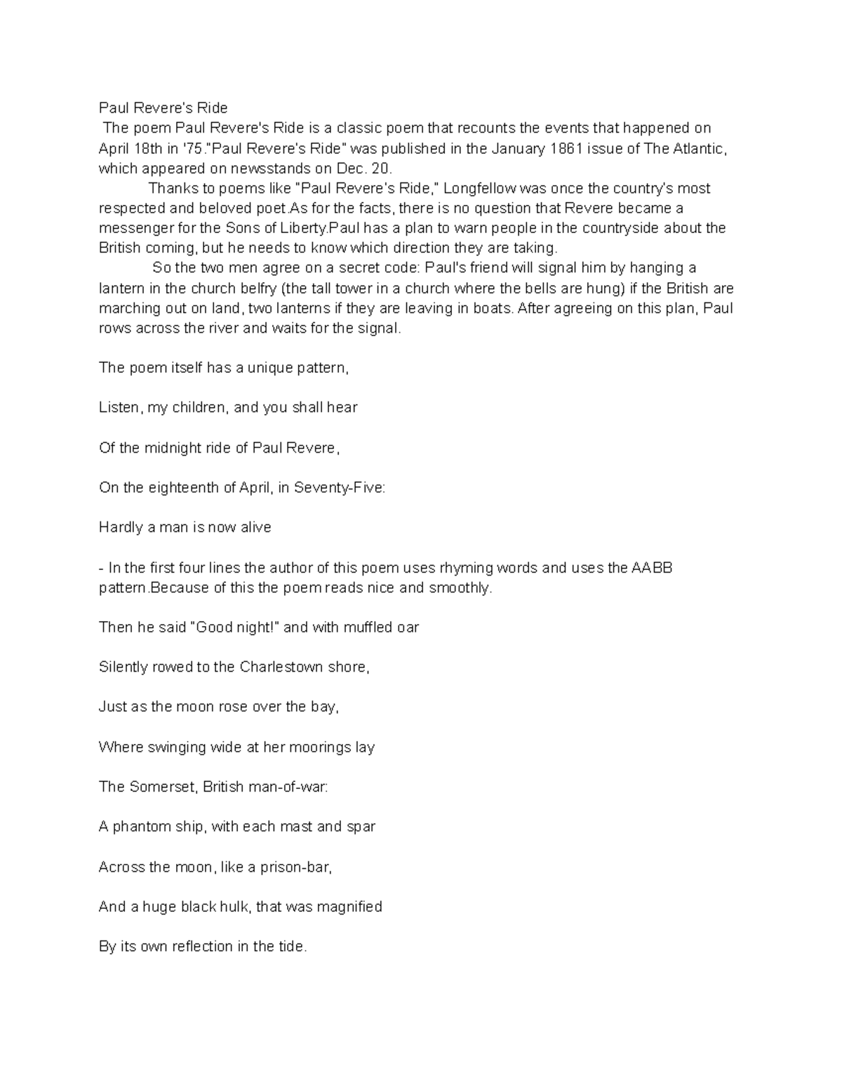 3Paul Revere’s Ride - English homework and story and stuff - Paul ...