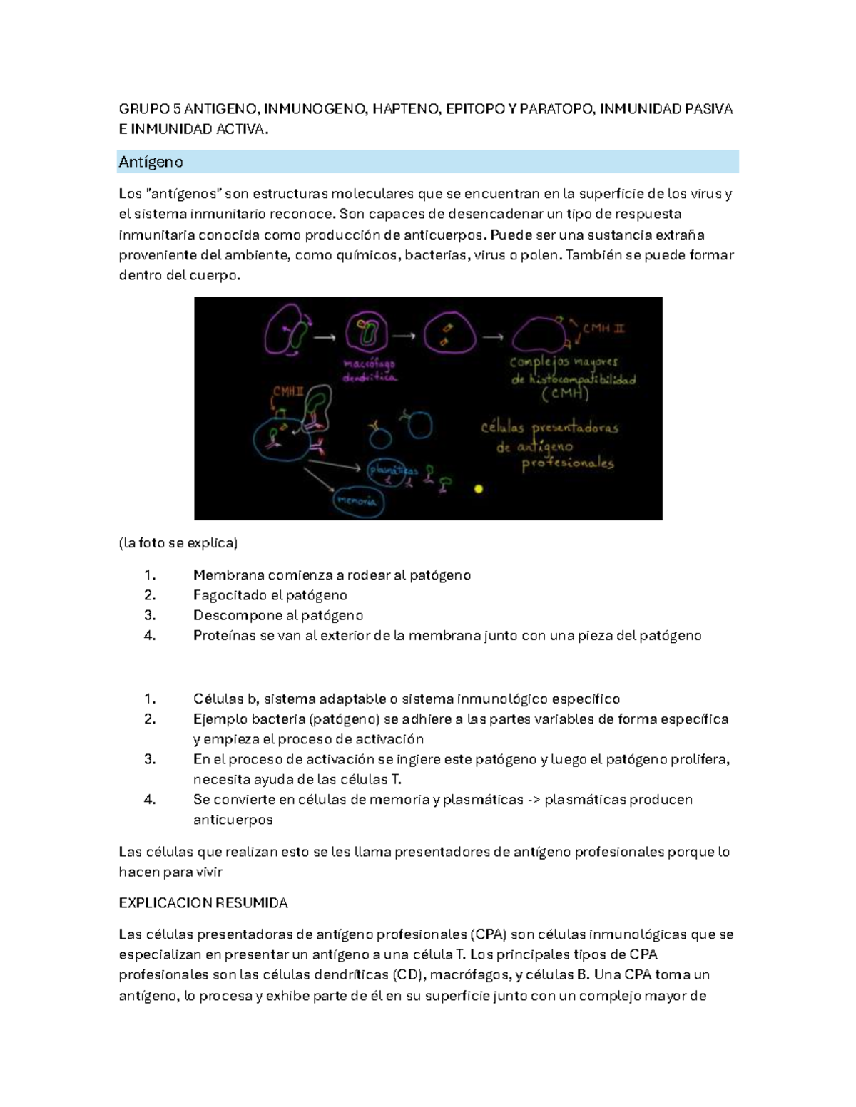 Resumen Completo Presentacion - GRUPO 5 ANTIGENO, INMUNOGENO, HAPTENO ...