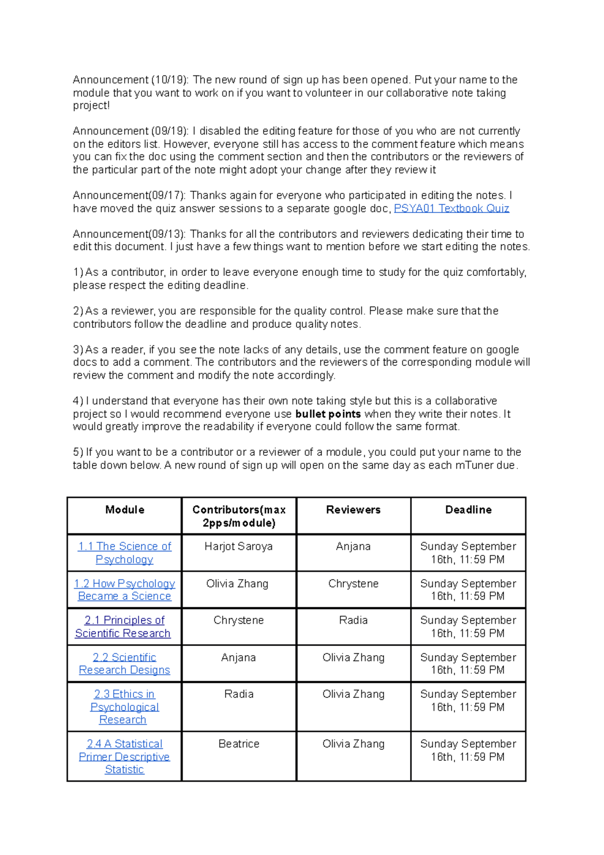 PSYA01 Textbook Note - Ainsley Lawson - Announcement (10/19): The new round of sign up has been ...