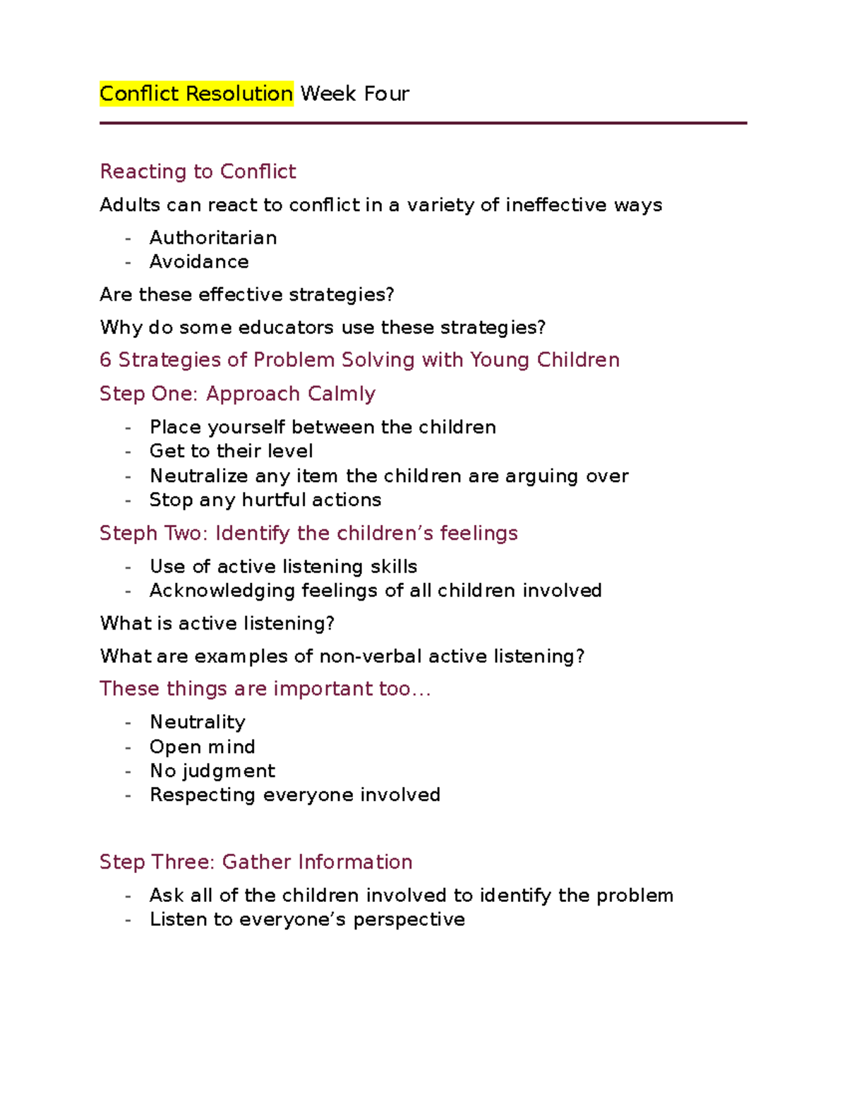 Conflict Resolution Week Four - Conflict Resolution Week Four Reacting ...