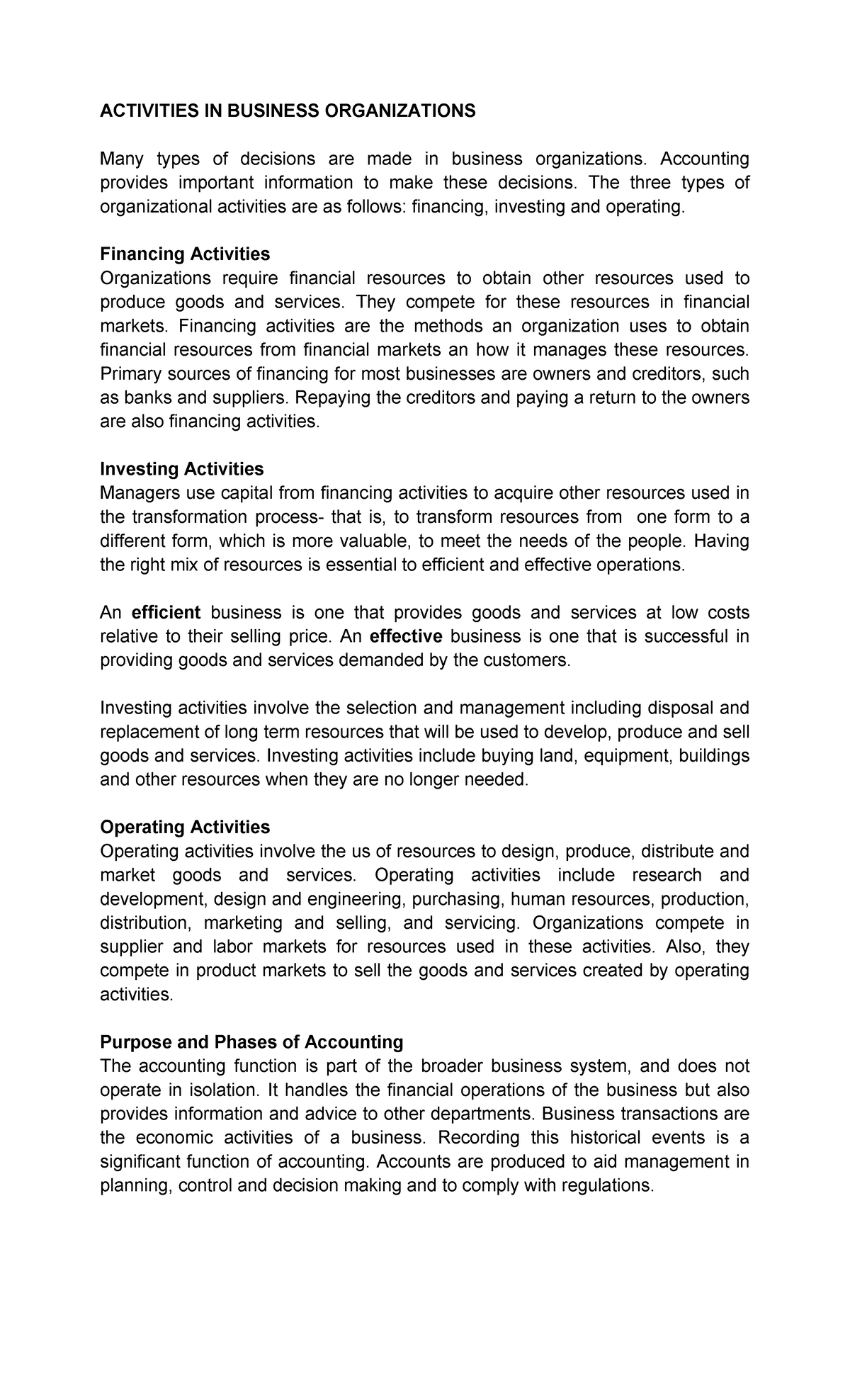 Activities IN Business Organizations - ACTIVITIES IN BUSINESS ...