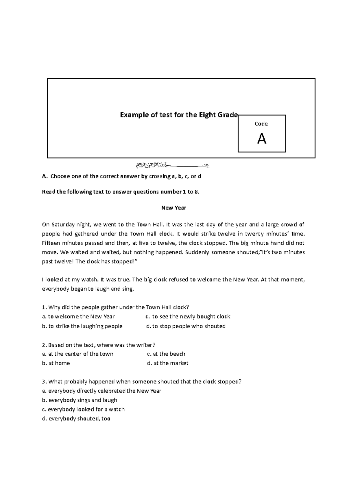 Narrative Text Exercises for the Eight Grade - A. Choose one of the ...