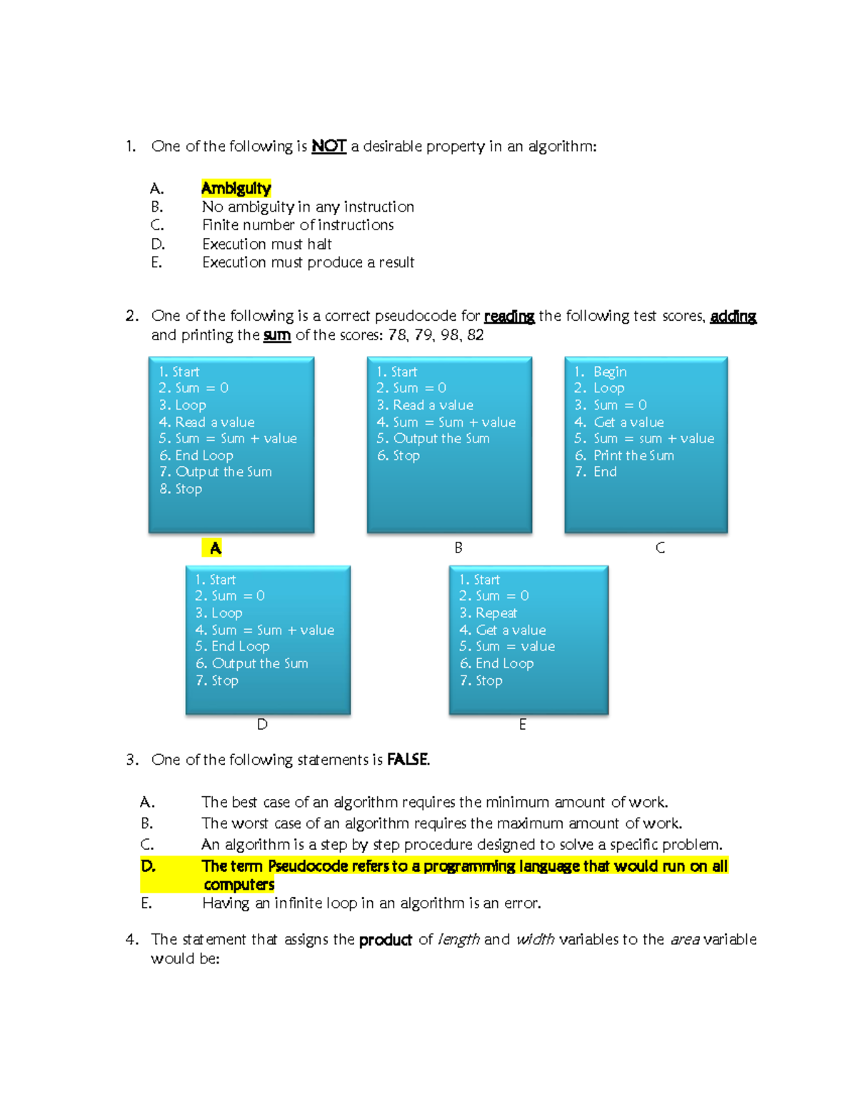 1-Algorithms Quiz Solutions - 1 | P a g e Chapter 1 & 2 Revision Eng ...