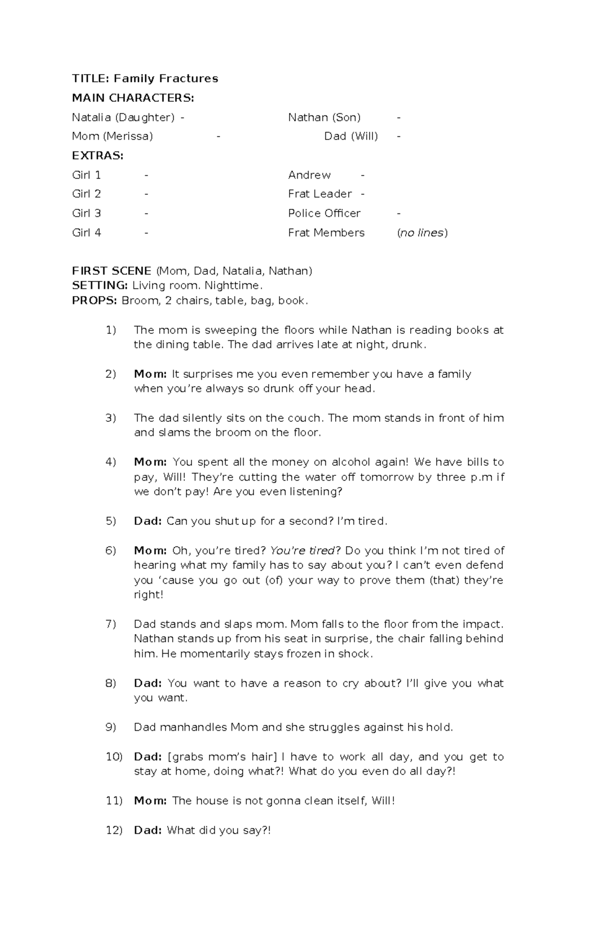 Literature Stage-PLAY - TITLE: Family Fractures MAIN CHARACTERS ...