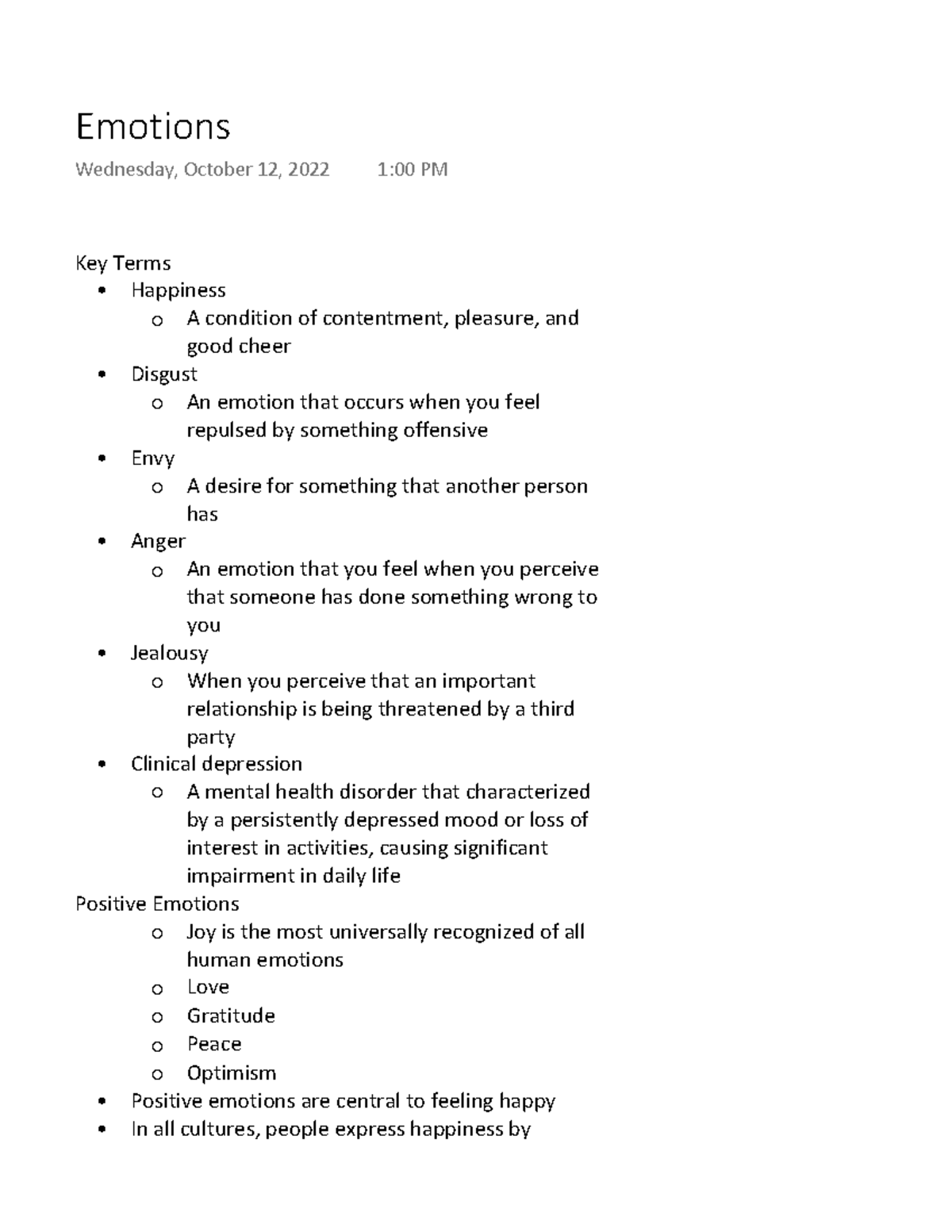 Emotions - Intellipath lesson Unit 4 - Key Terms Happiness A condition ...