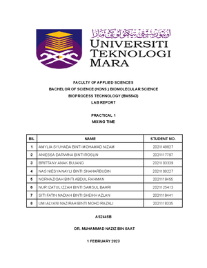 Lab 3 BMS533 - GROUP : AS201 TEAM : Practical 3 : SOP for Biosafety ...