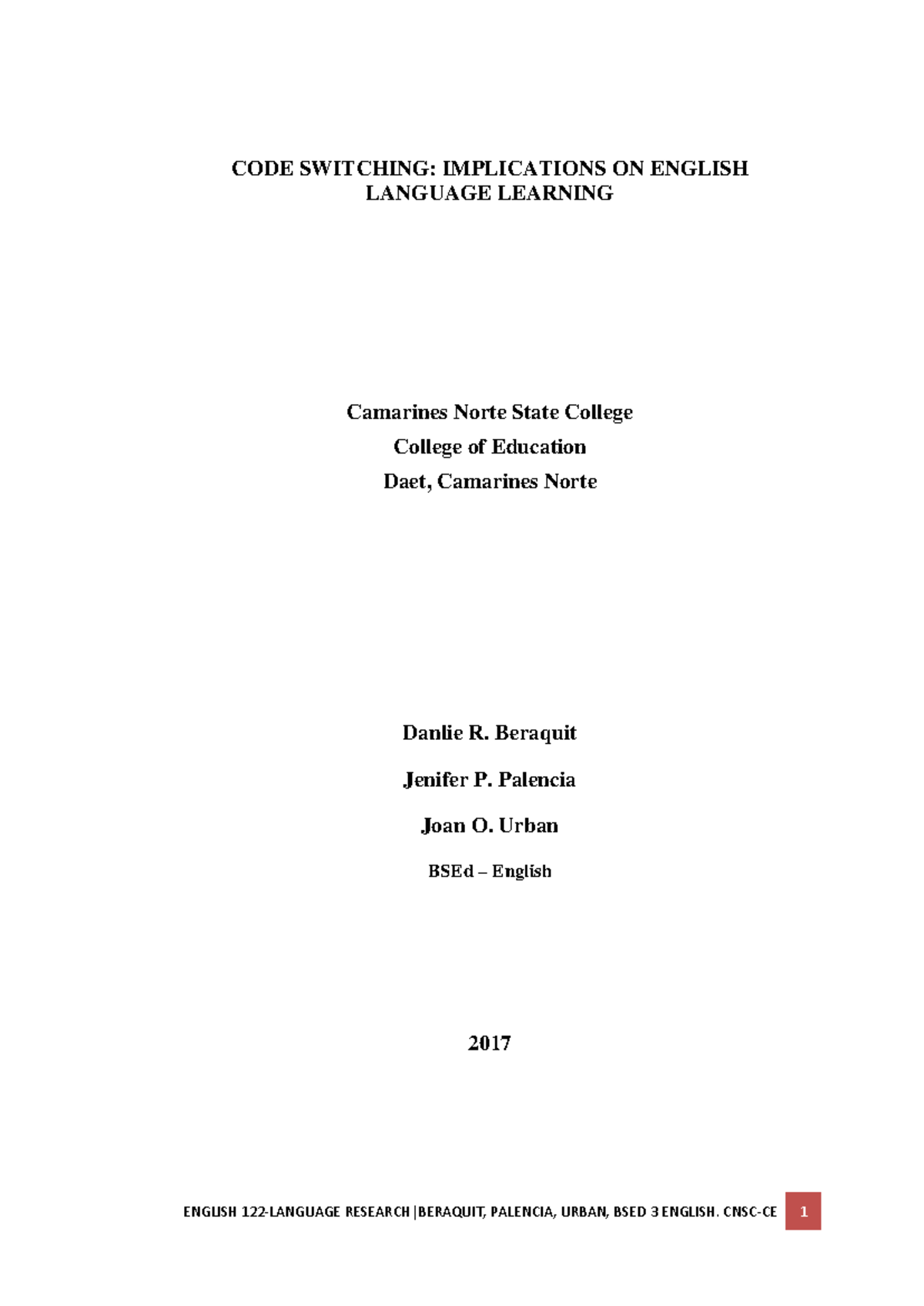 CODE Switching Implications ON English L - CODE SWITCHING: IMPLICATIONS ...
