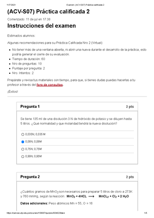 (ACV-S07) Práctica calificada 2 - QUÍMICA GENERAL - (ACV-S07) Práctica calificada 2 Fecha de ...