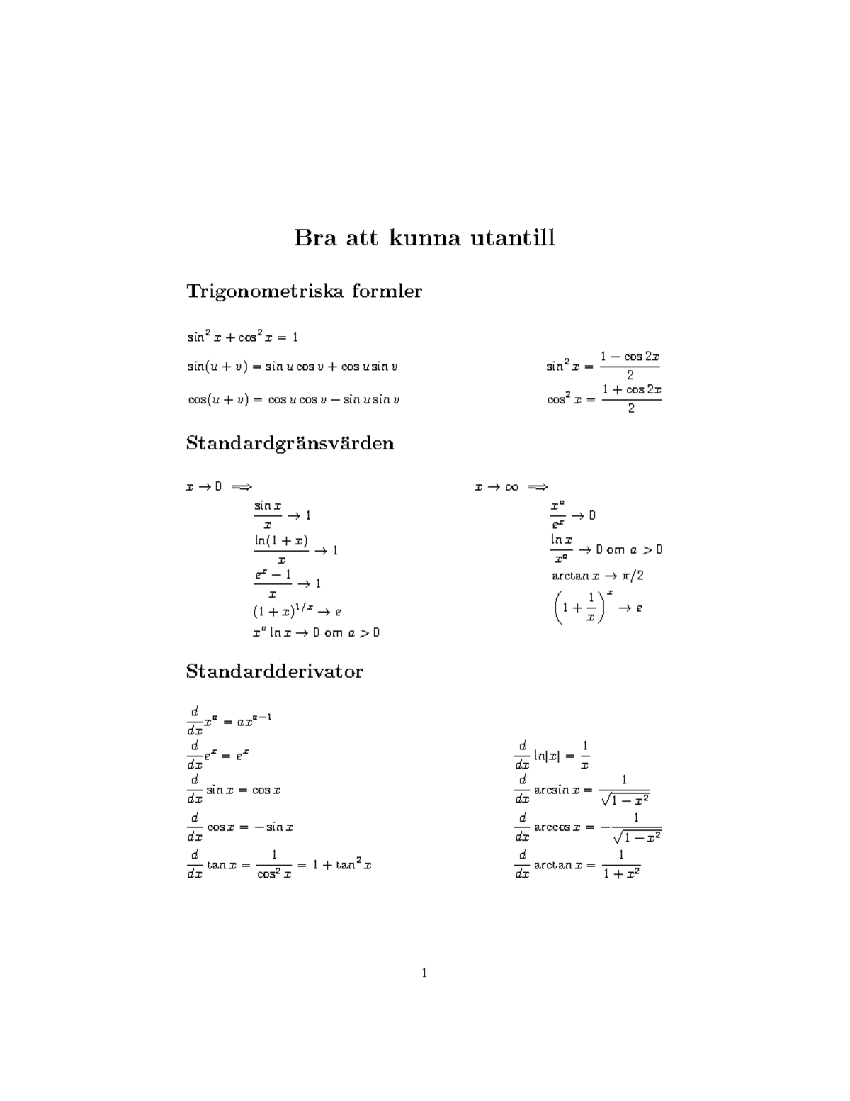 Envariabel formler och bra tips - Bra att kunna utantill ...