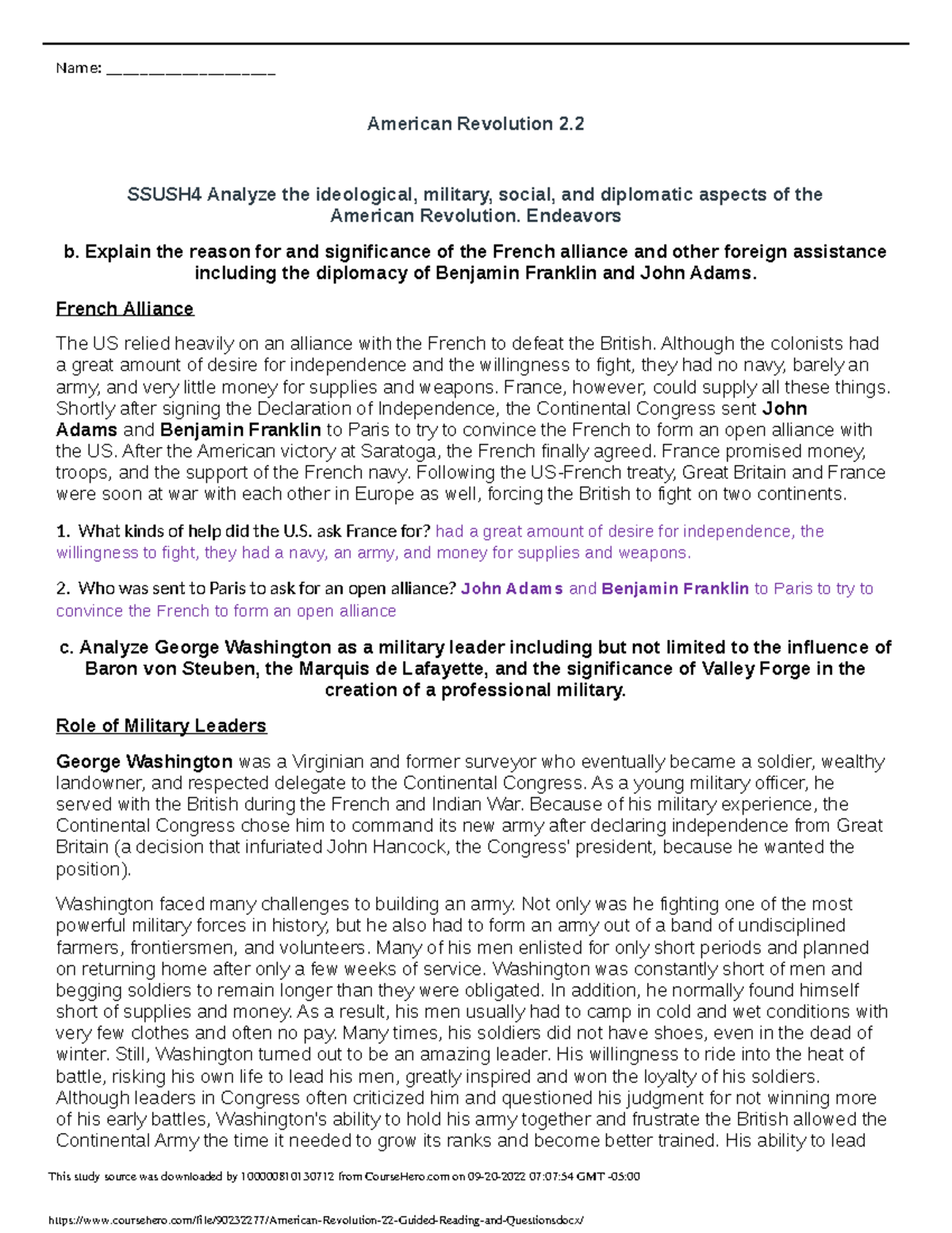 American Revolution 2 - work the bast - American Revolution 2. SSUSH4 ...