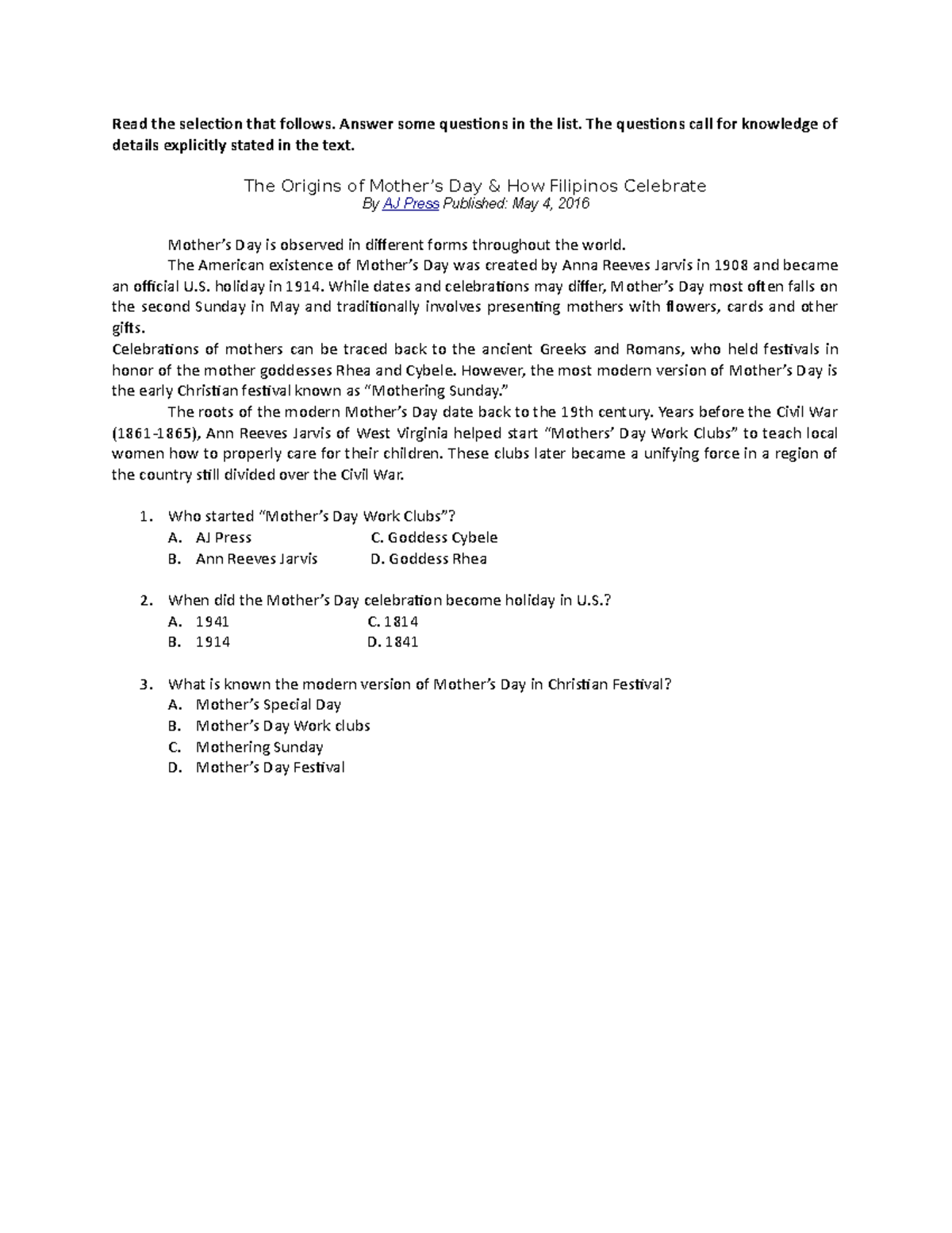 Noting details Quiz 4 - English For Teachers - University of the ...