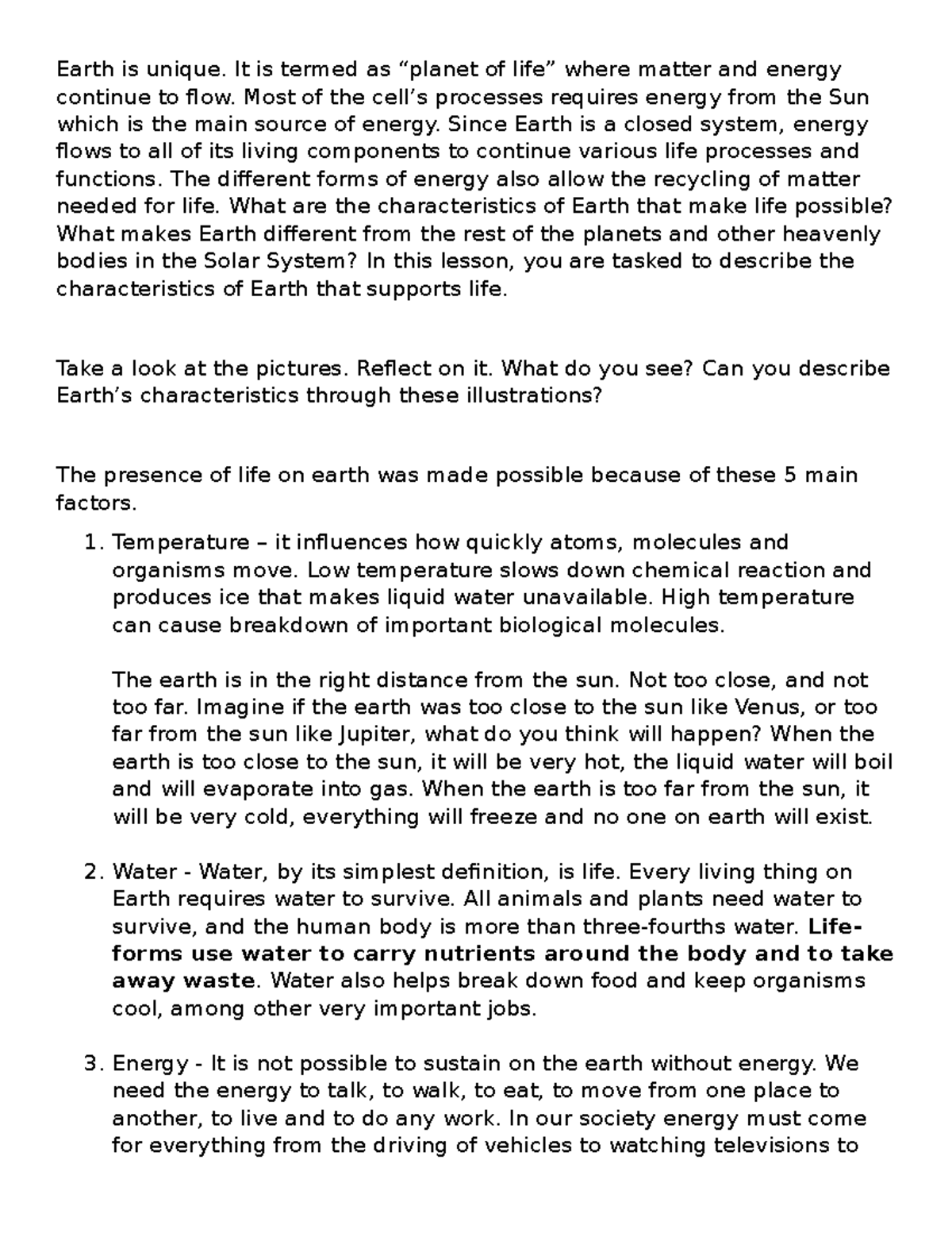 Q1-L2-EALS - Lecture notes for Earth and Life Sciences - Earth is ...