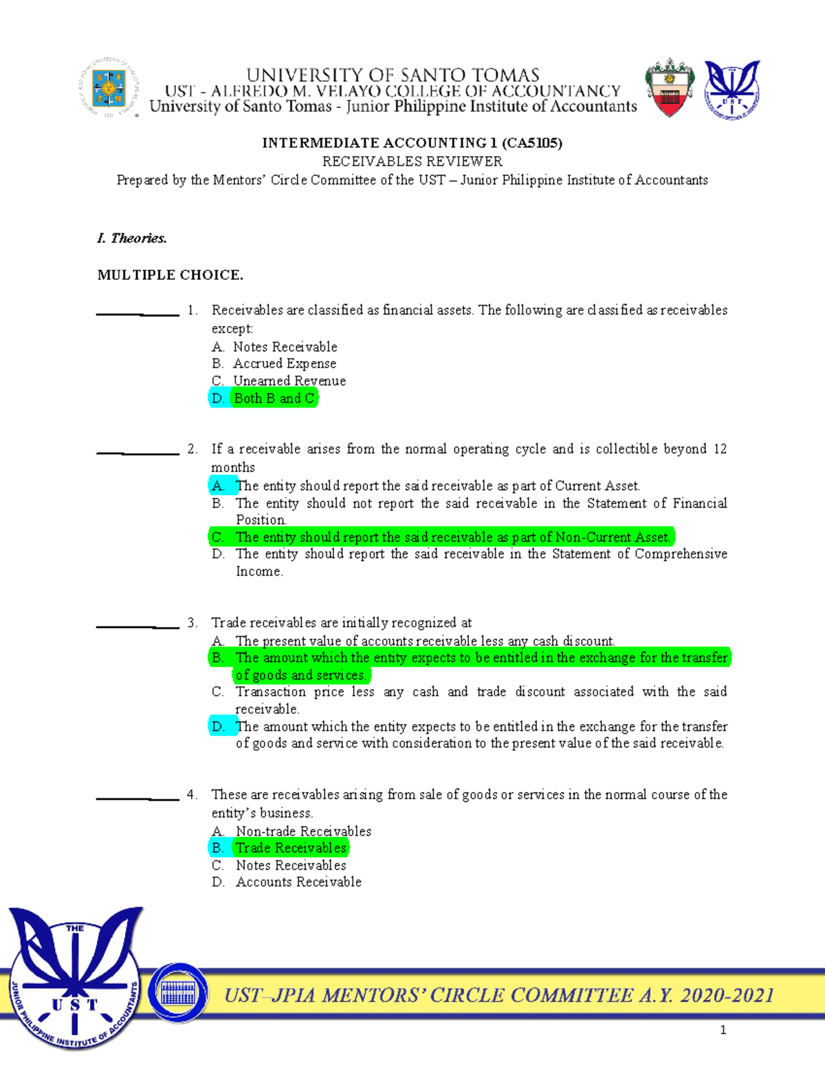 Intacc 1 Receivables Exercises from JPIA - INTERMEDIATE ACCOUNTING 1 ...