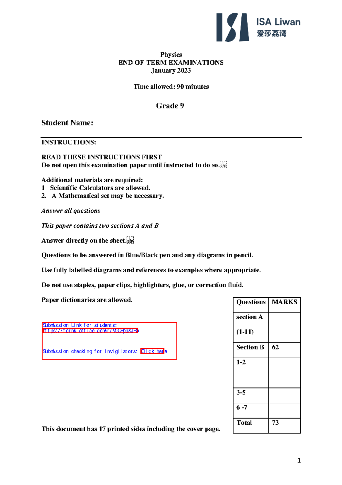 IG Physics G9 - ddsdfasd - Physics END OF TERM EXAMINATIONS January ...
