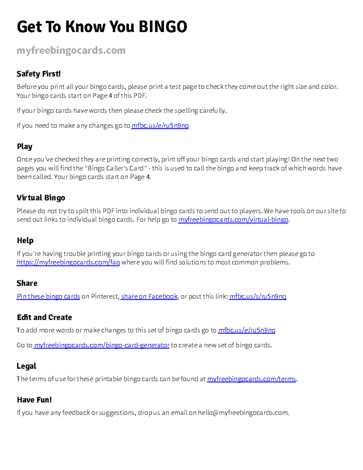 GTKY Class Bingo - Get To Know You BINGO myfreebingocards Safety First ...