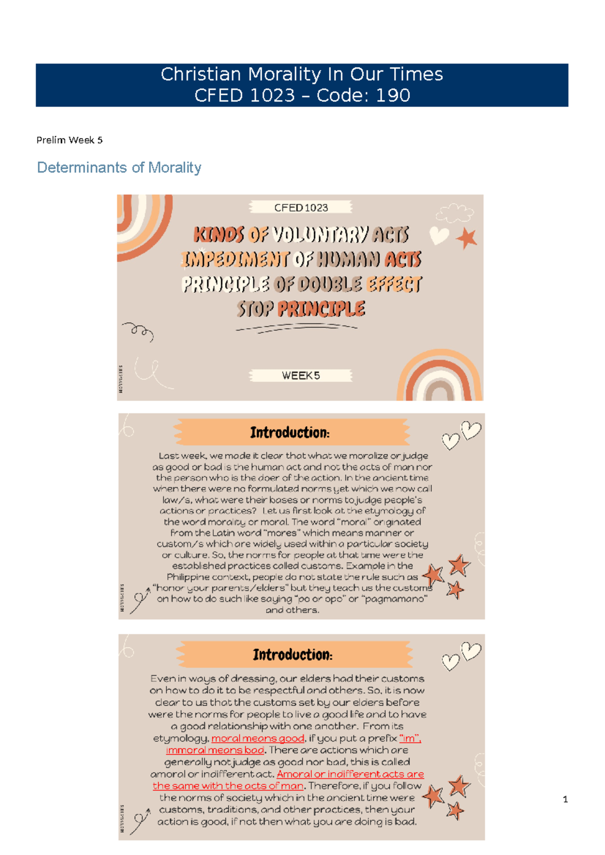CFED Week 5 - cost accounting - Christian Morality In Our Times CFED 1023 – Code: 190 Prelim ...