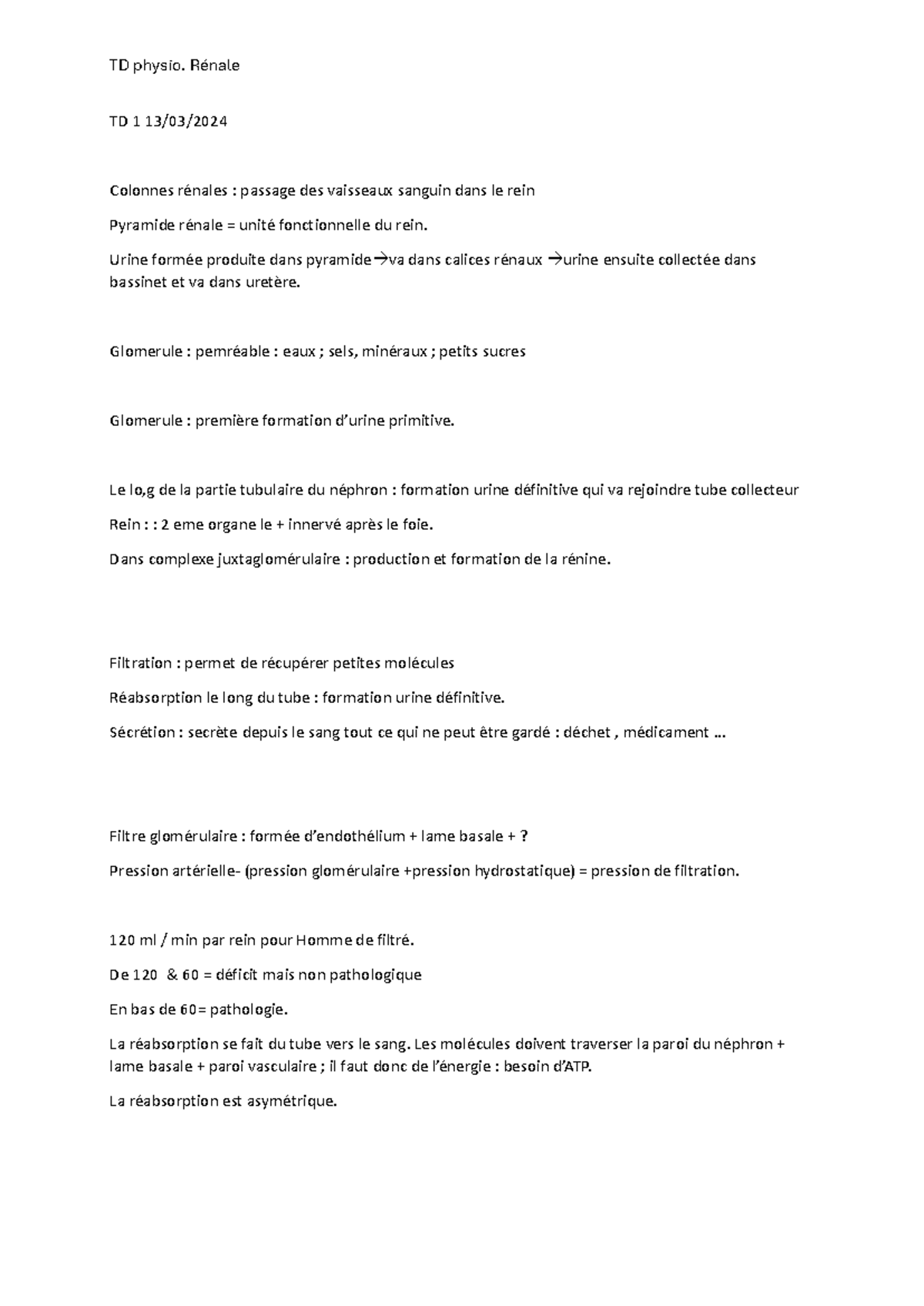 TD physio rénale - TD physio. Rénale TD 1 13/03/ Colonnes rénales ...