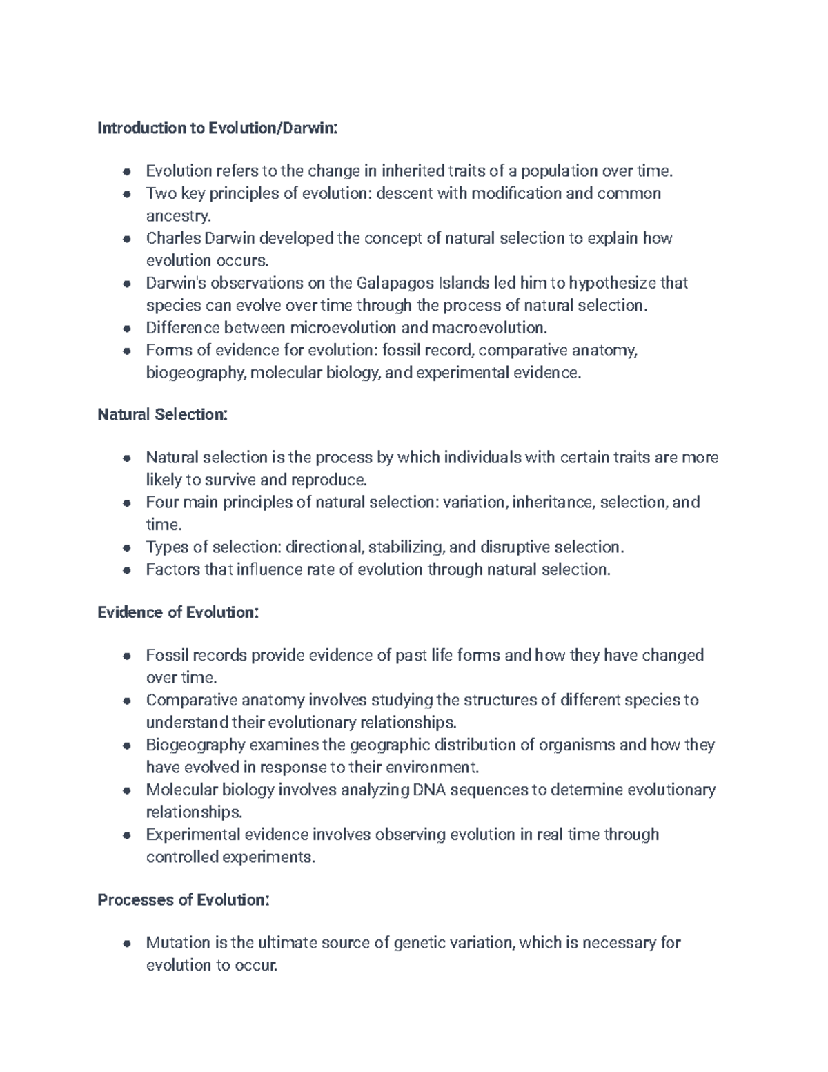 Biol 102 study guide exam 1 - Introduction to Evolution/Darwin ...