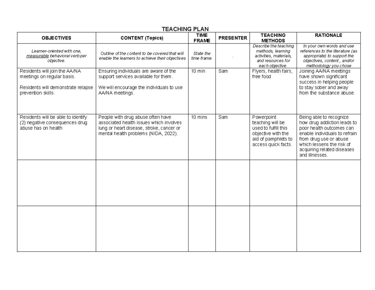 Teaching Plan Template (2)-2 - TEACHING PLAN OBJECTIVES CONTENT (Topics ...
