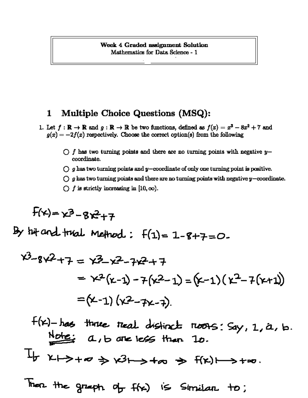 Maths 1 Week 4 GA (Ace Grade) - Calculus-1 - Studocu