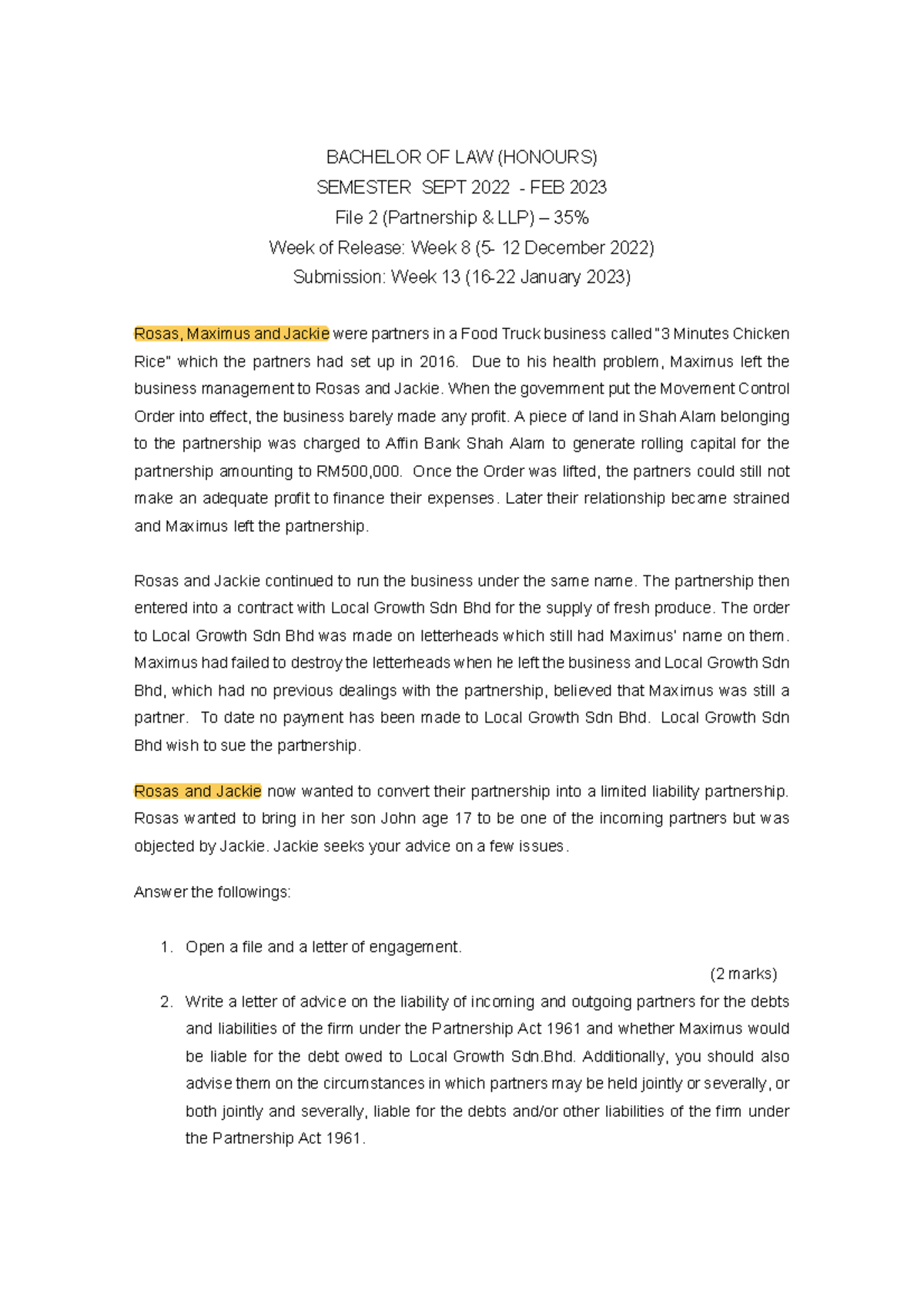 Corporate FILE 2 Q - Real assignment question to be practiced ...