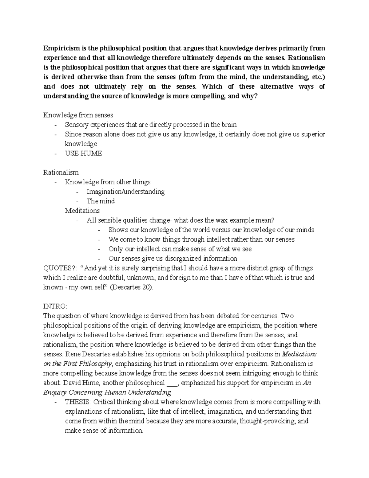 Analytical Paper 2 (Philo) - Empiricism is the philosophical position ...
