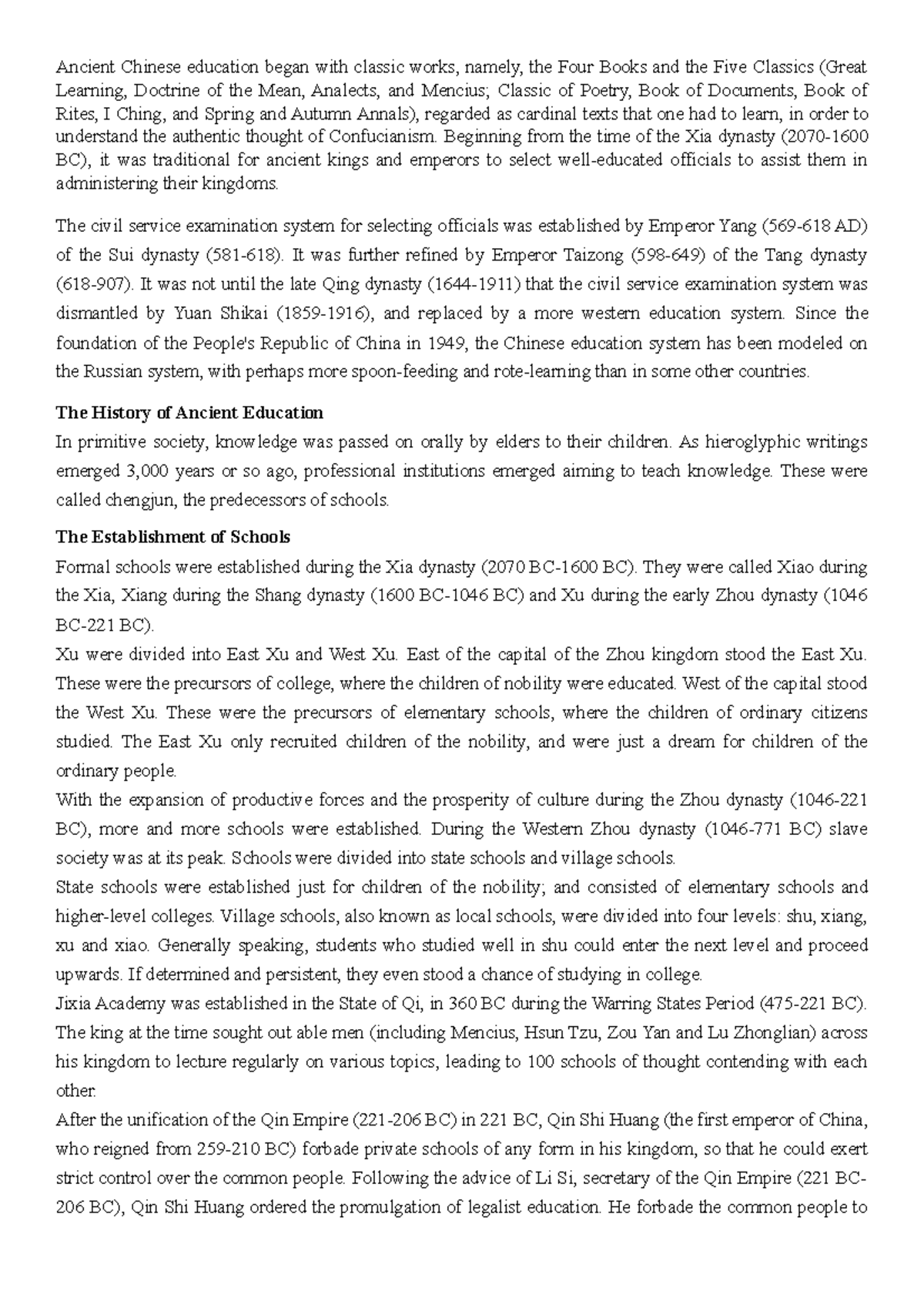 Ancient Chinese education began with classic works - Beginning from the ...