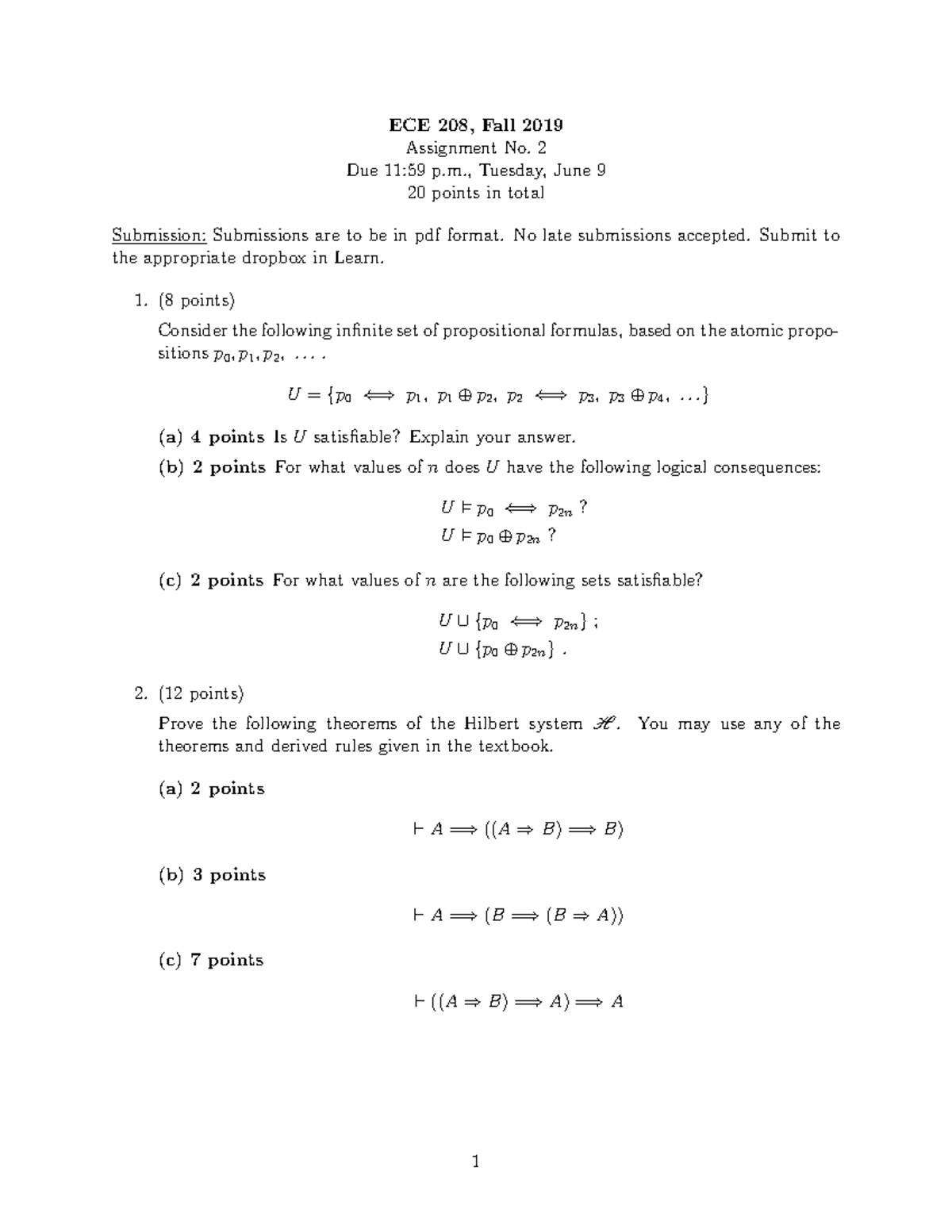 Assgt 2 S20 - ECE208 - ECE 208, Fall 2019 Assignment No. 2 Due 11:59 p., Tuesday, June 9 20 ...