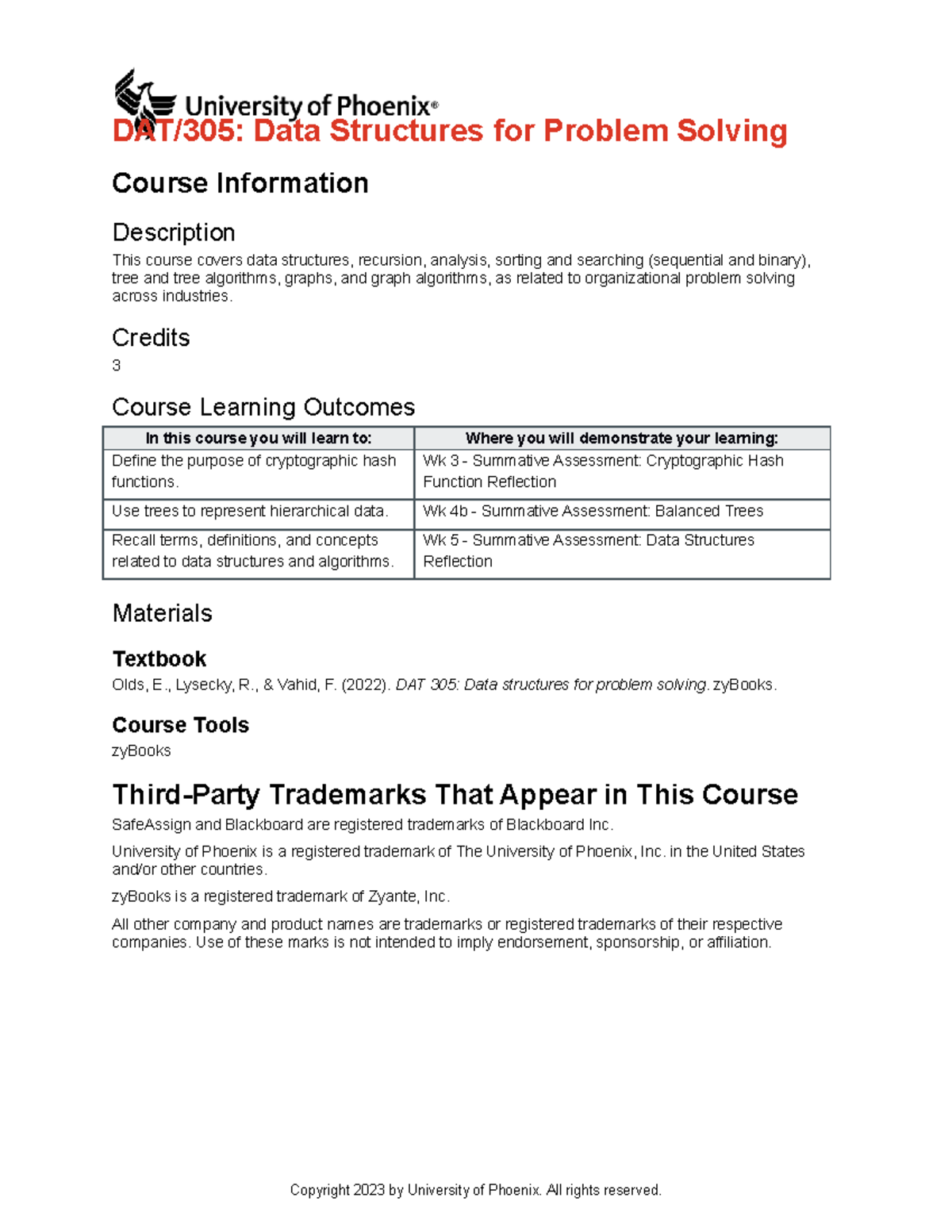 Dat305 v4 syllabus - wk2 - DAT/305: Data Structures for Problem Solving Course Information - Studocu