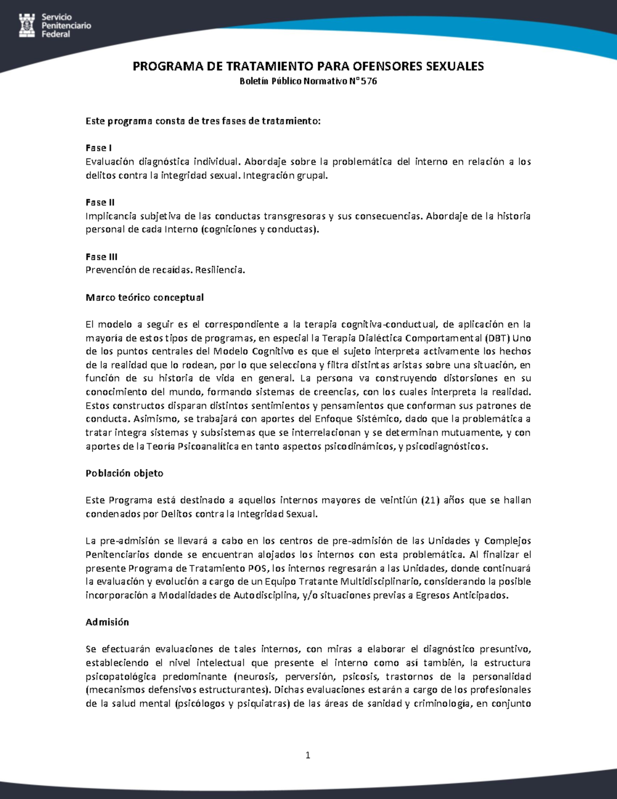 Programa de tratamiento para ofensores sexuales - PROGRAMA DE ...