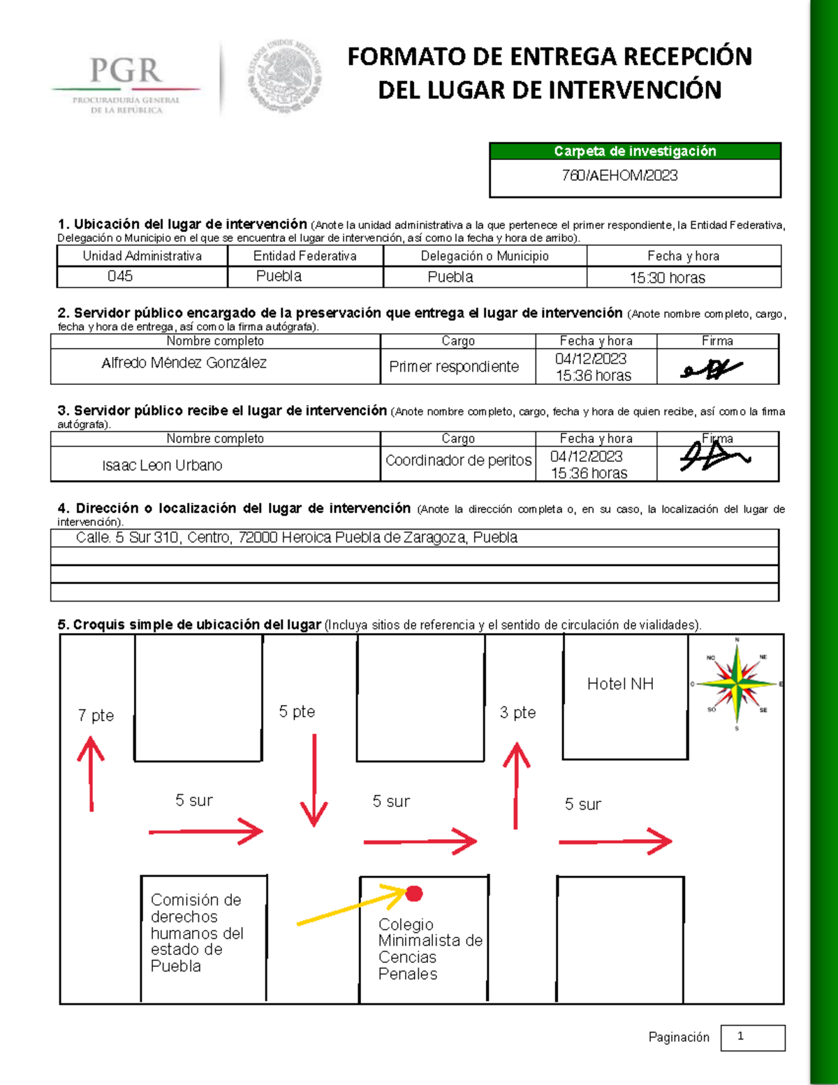 Indicios Lofocopicos 1 Formato De Entrega Recepción Del Lugar De