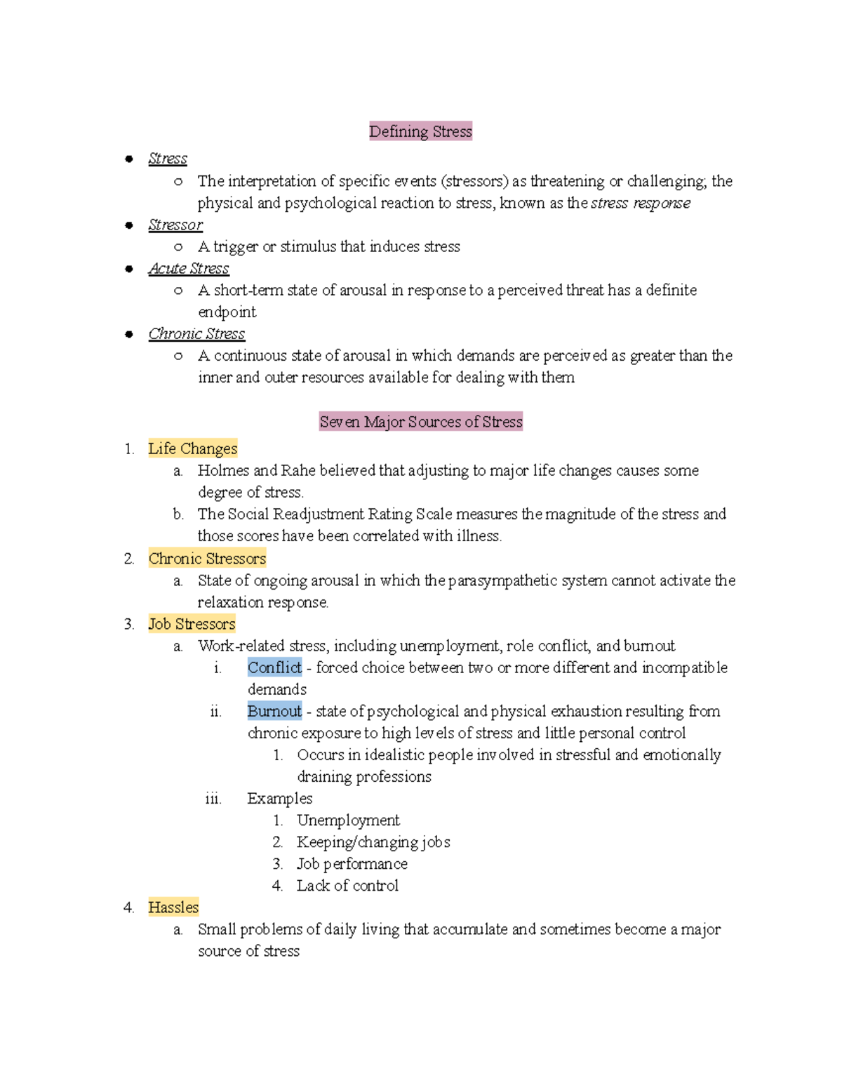 Chap. 3 - Stress and Health Psychology - Defining Stress Stress The ...
