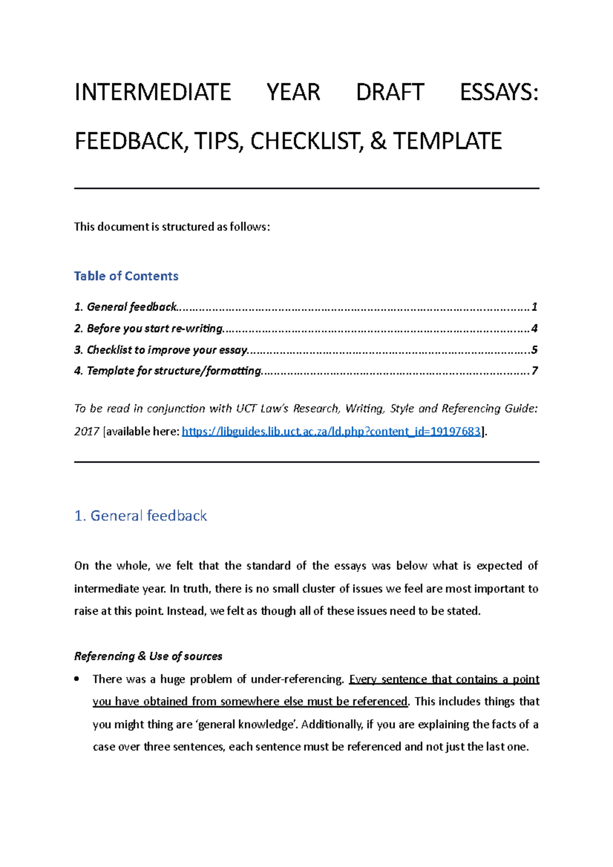 IY Essay Notes - INTERMEDIATE YEAR DRAFT ESSAYS: FEEDBACK, TIPS ...