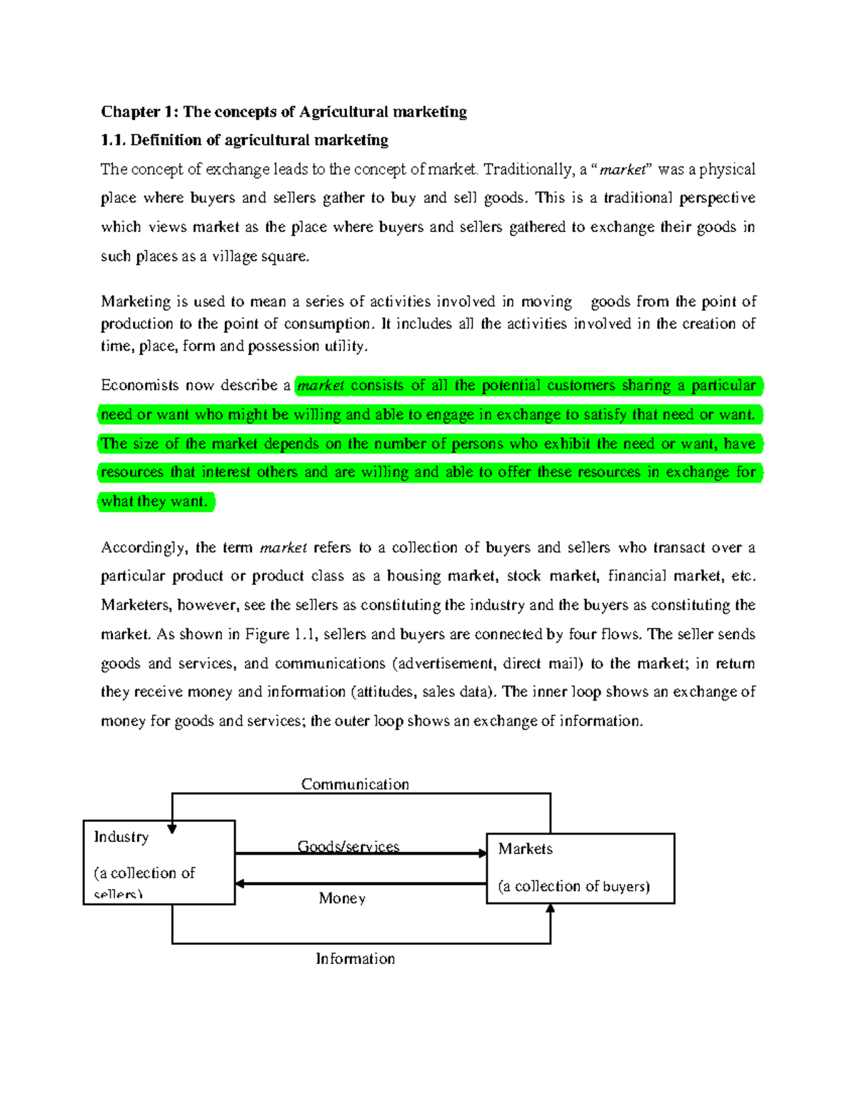Agiricultural marketing Ch. 1 - Chapter 1: The concepts of Agricultural marketing Definition of ...